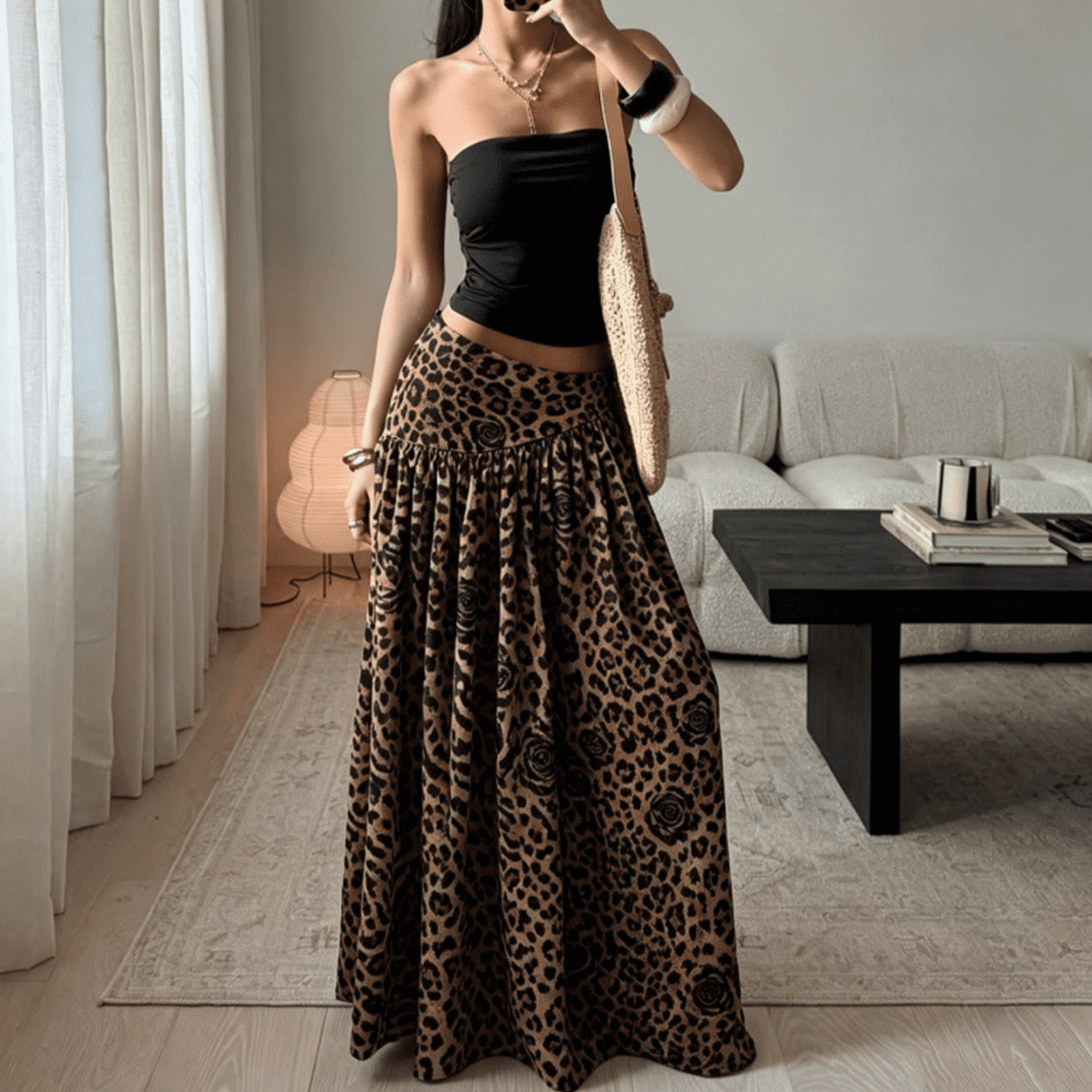 Maxi Skirts for Women Smocked Elastic High Waisted Casual Boho Skirts ...