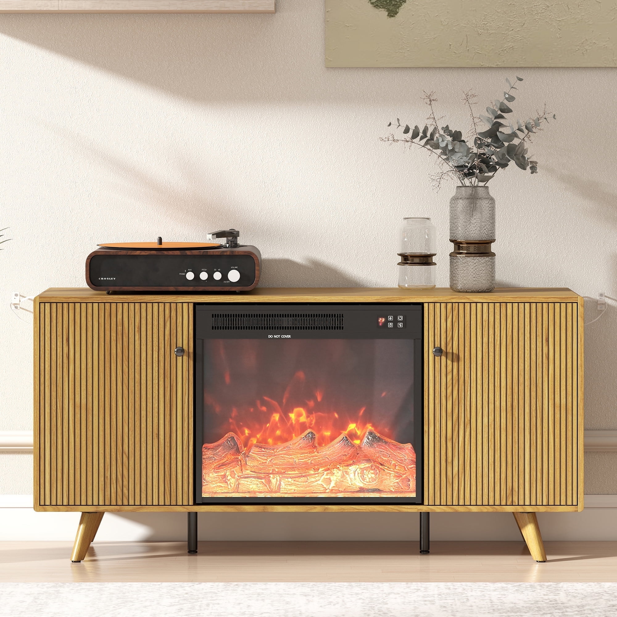 Maxile 55" Fireplace TV Stand for 65" TVs, Wood Entertainment Center ...