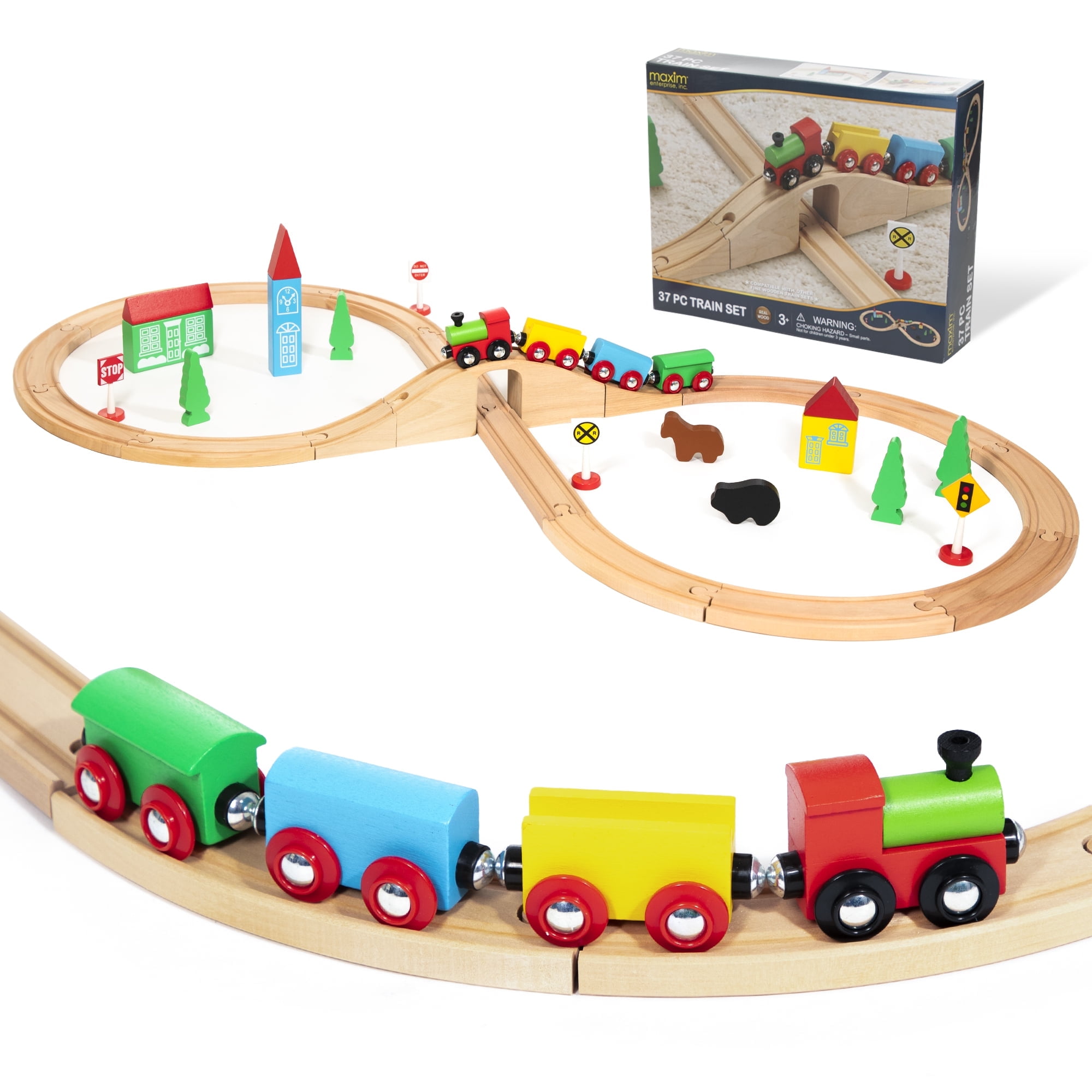Maxim Enterprise Figure 8 Wooden Train Set Toy - Big 37 Pieces, Quality ...