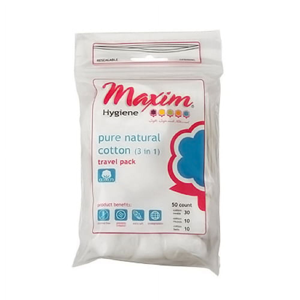 Maxim Hygiene Pure Natural Cotton 3-In-1 Cosmetic Accessory Travel Pack ...