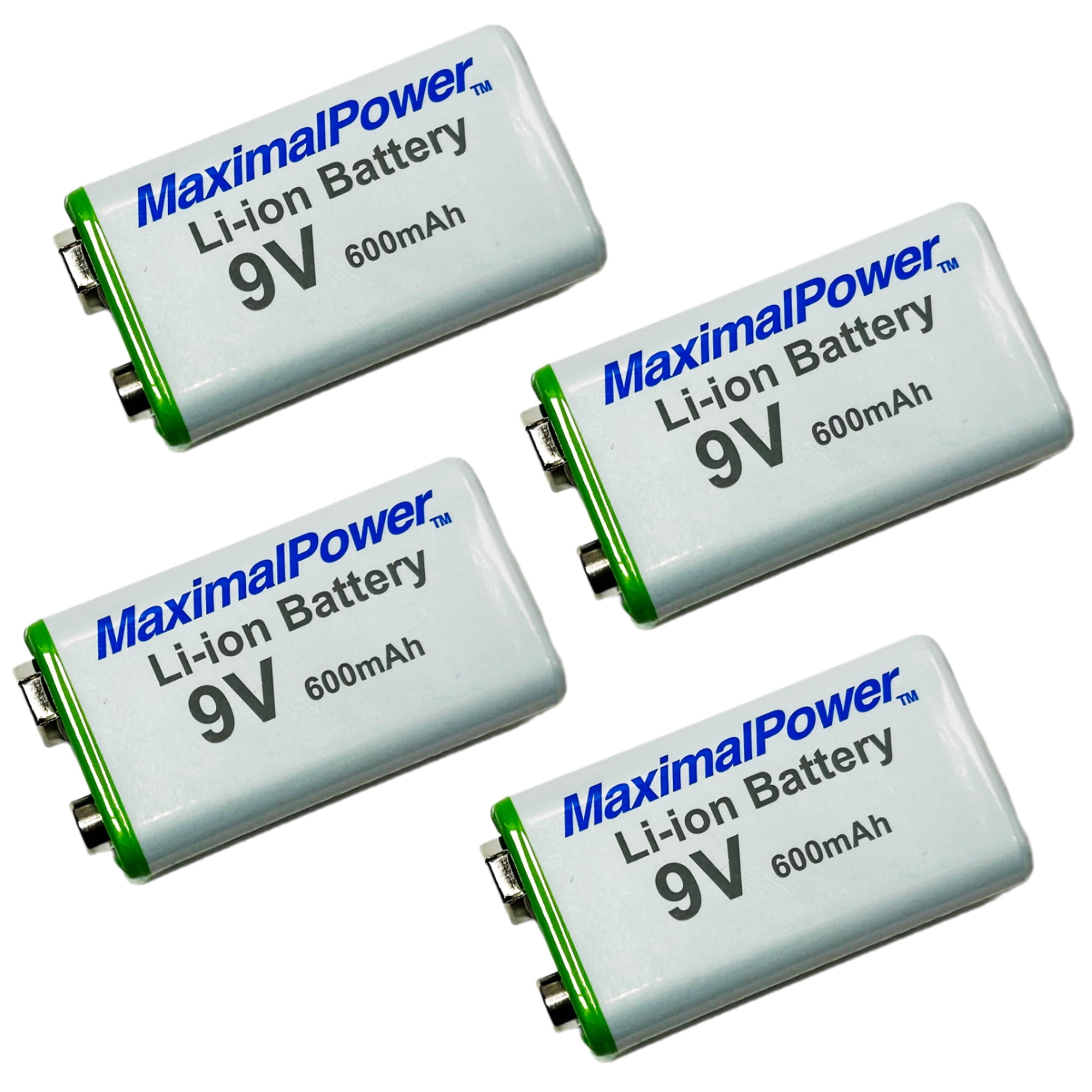 MaximalPower 9 Volt Li-Ion Rechargeable Battery (4 Pack) HIGH Capacity ...