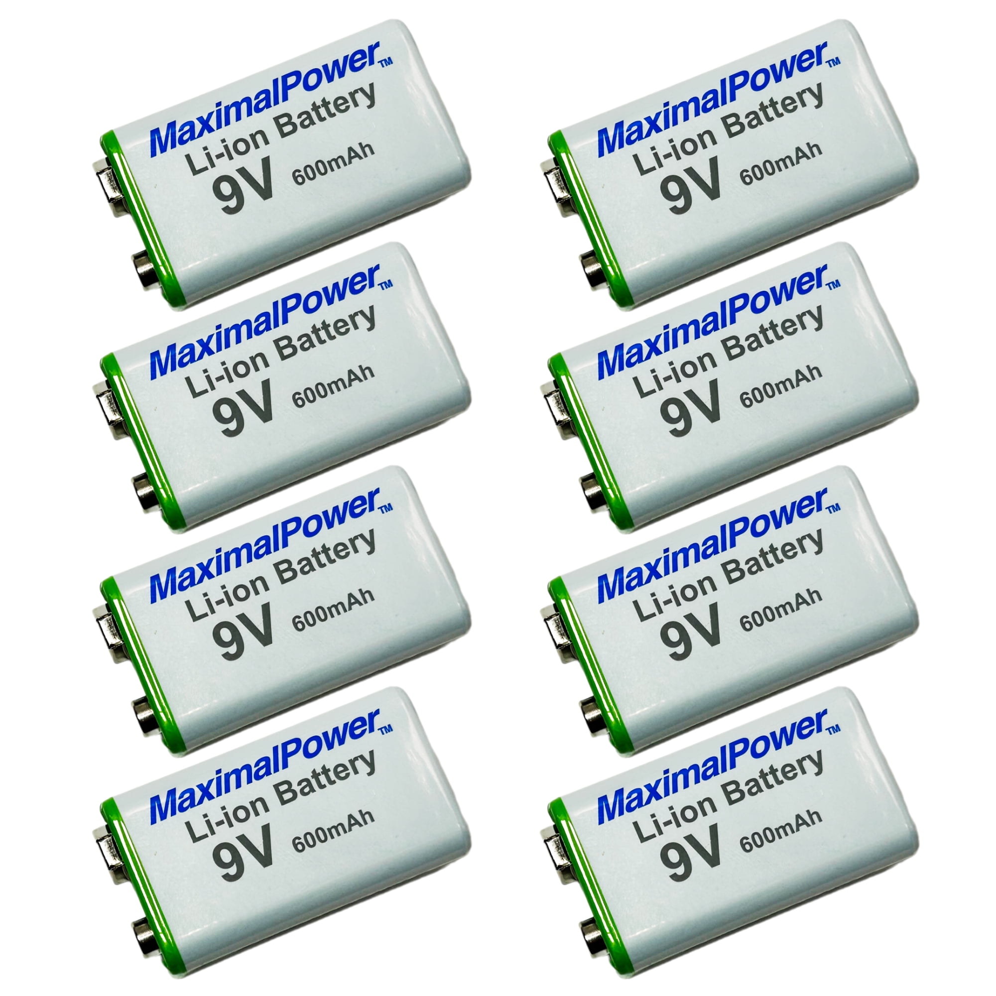 MaximalPower 9 Volt Li-Ion Rechargeable Battery (8 Pack) HIGH Capacity ...