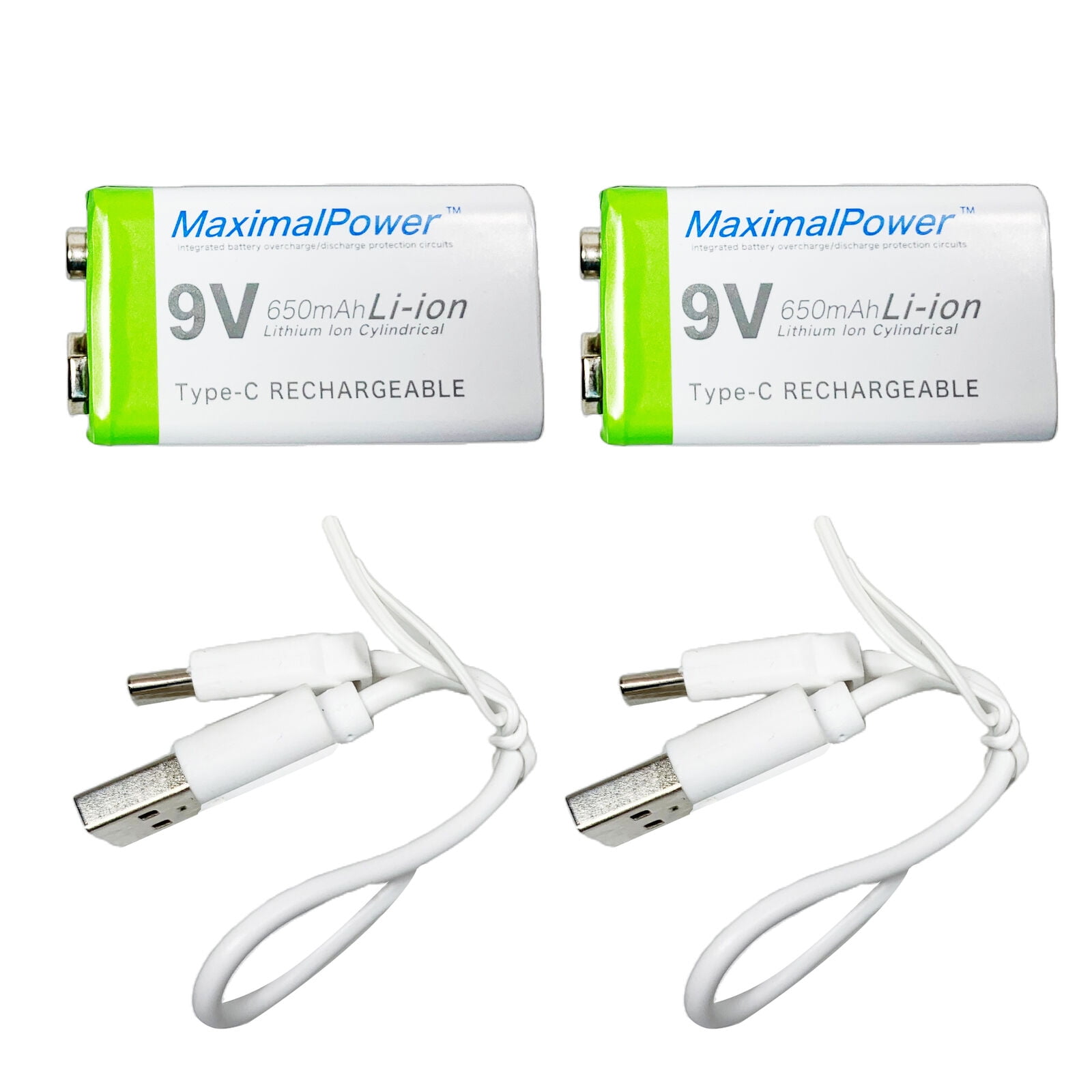 MaximalPower 9V Rechargeable Li-ion Battery 650mAh w/ USB Type-C ...