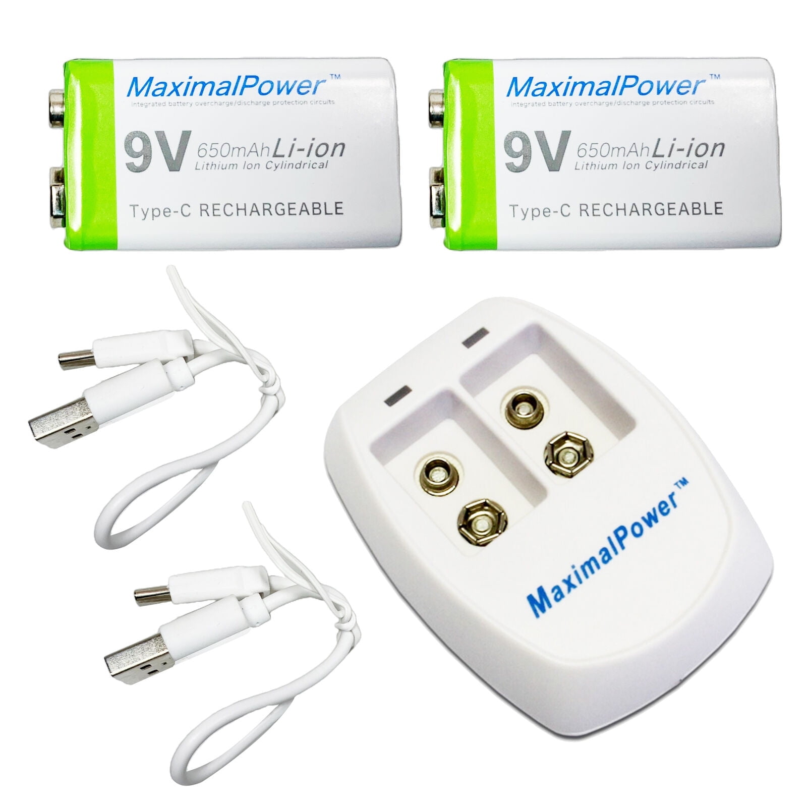 MaximalPower 9V Rechargeable Li-ion Battery 650mAh w/ USB Type-C ...