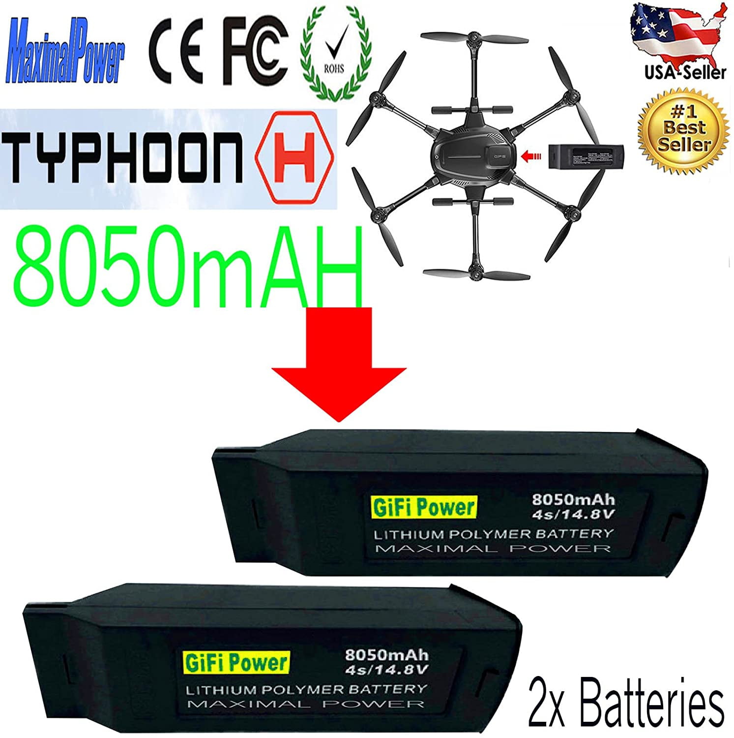 MaximalPower Replacement Flight LiPo 8050mAh Battery for YUNEEC 4S High ...