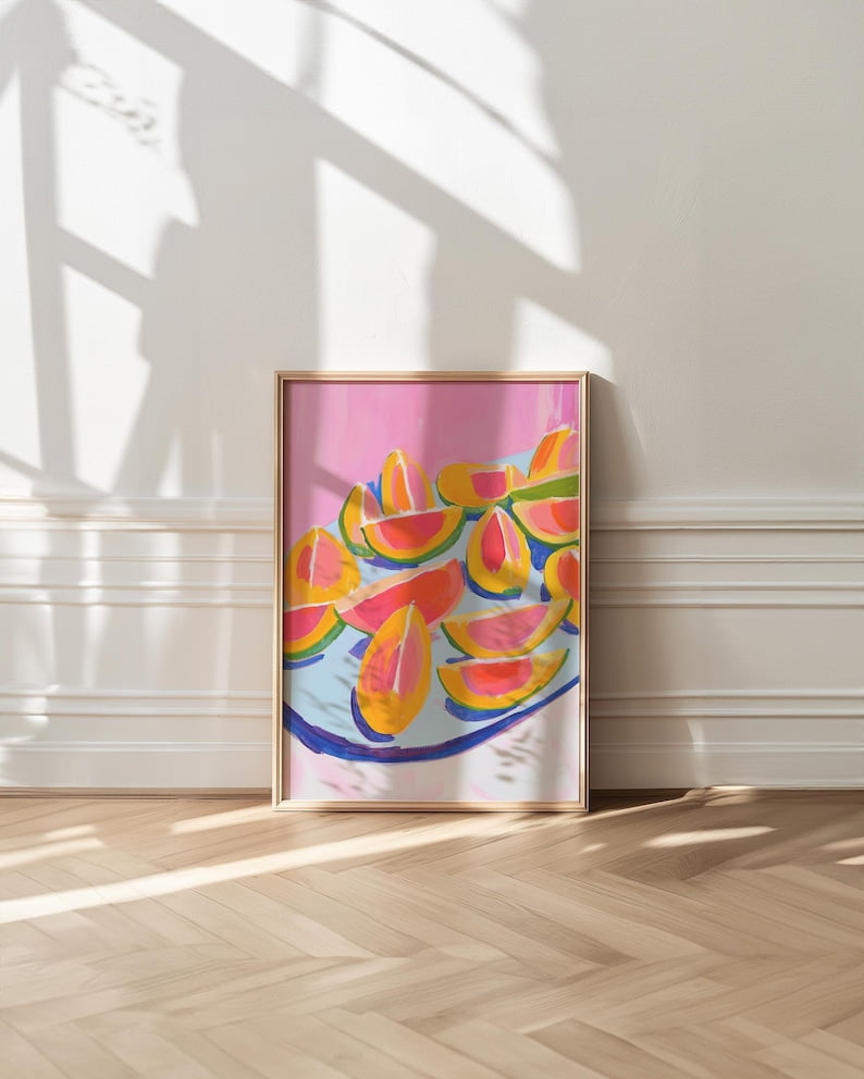 Maximalist Art, Mango Wall Art, Dopamine Kitchen Decor, Pink Dopamine ...