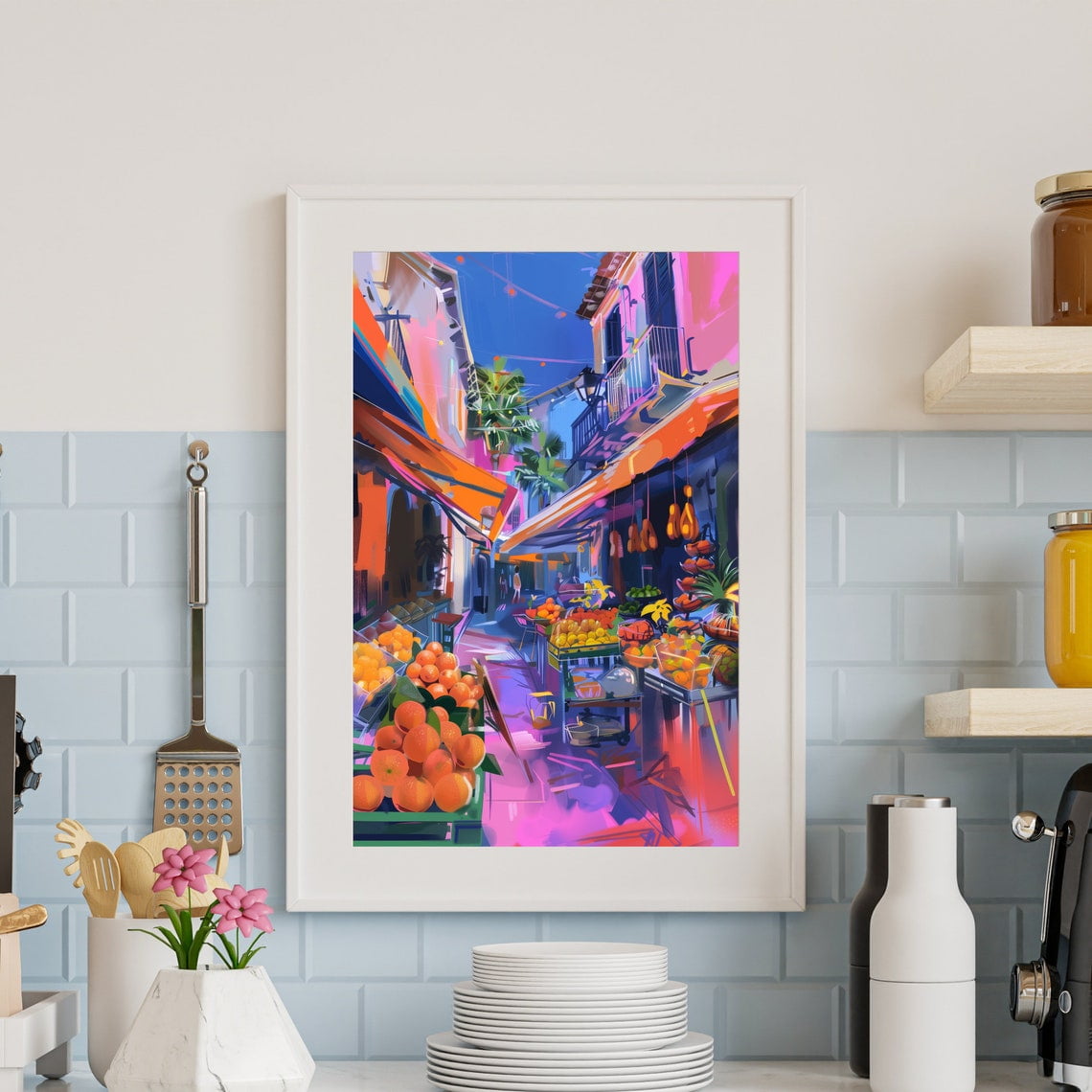 Maximalist Art Tropical Decor, Danish Pastel Wall Art Prints, Flower ...