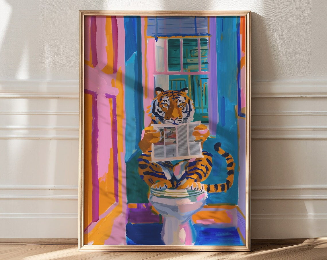 Maximalist Bathroom Wall Art, Trendy Decor, Toilet Decor, Funny Tiger ...