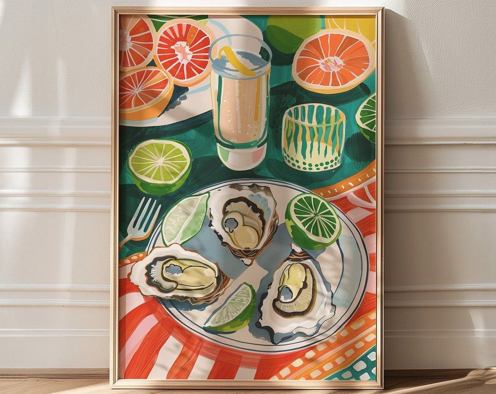 Maximalist Kitchen Decor, Oysters Poster, Brunch Club Print, Colorful ...