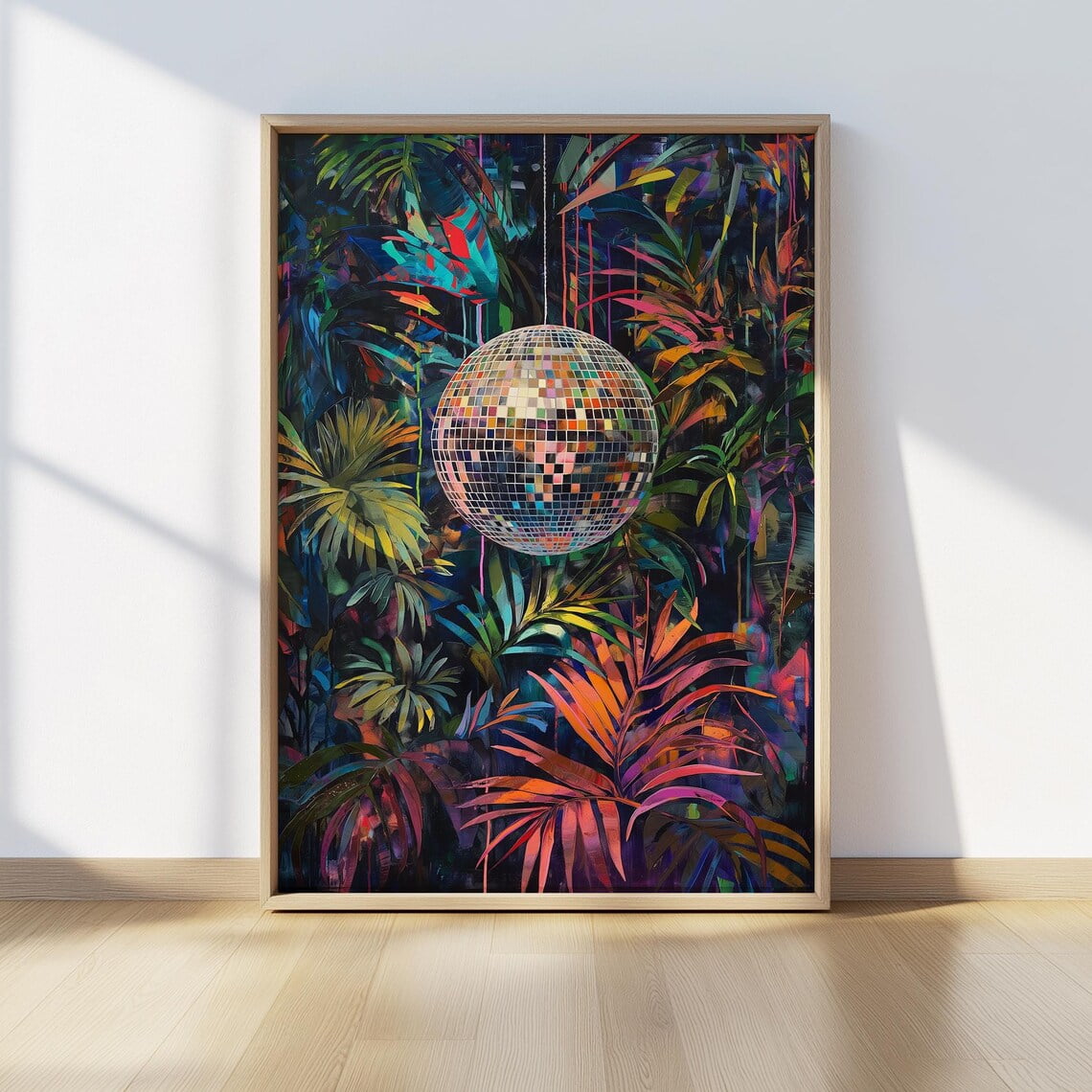 Maximalist Tropical Disco Mirror Ball Print, Retro Funky Disco Poster ...
