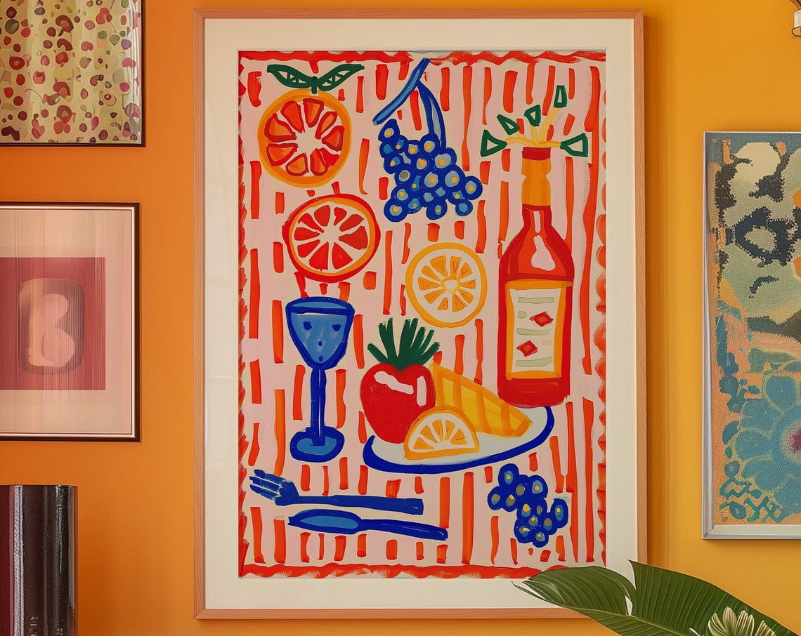 Maximalist Wall Art, Retro Poster, Red Wall Art, Dining Room Poster ...