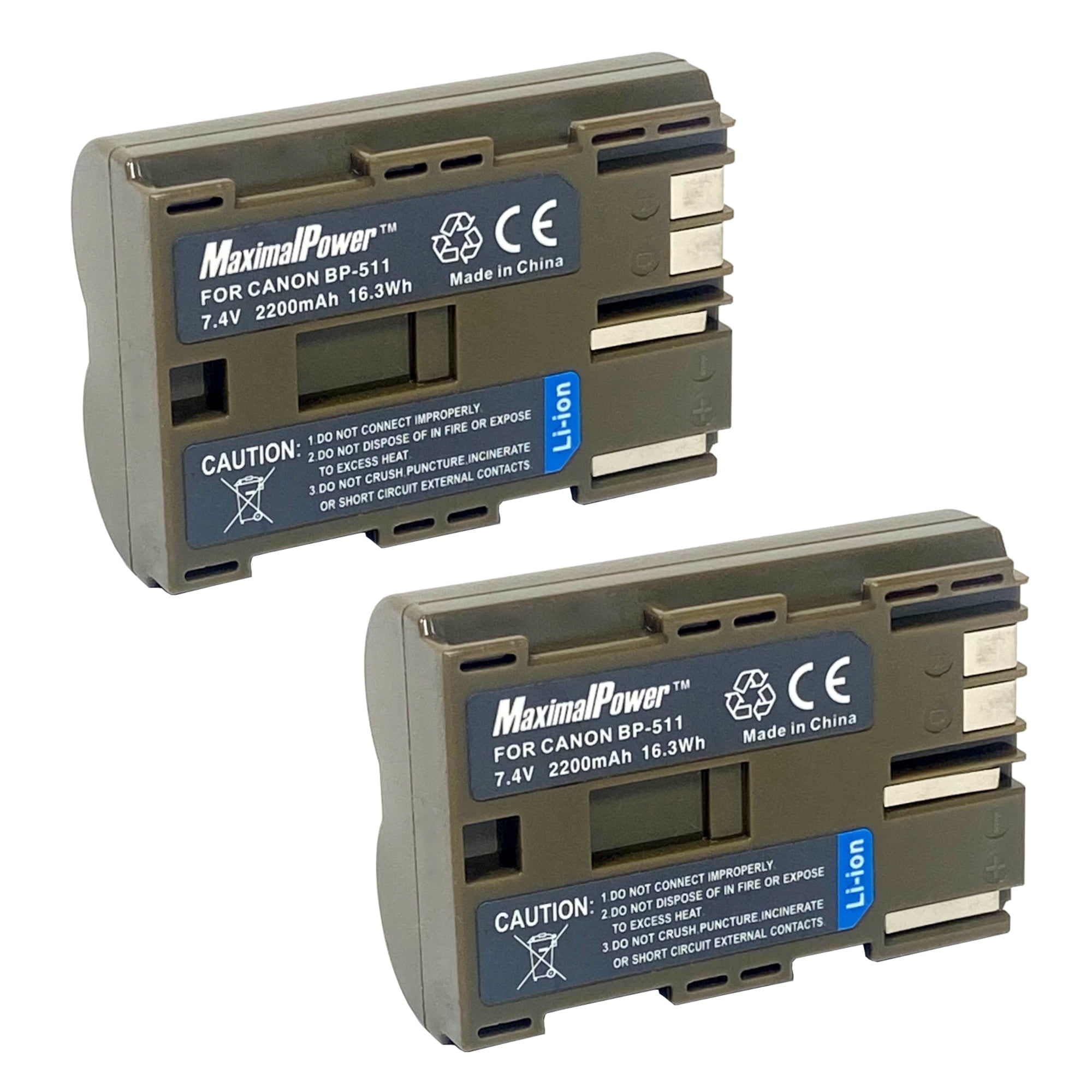 MaximalPower, Replacement Battery, for Canon BP-511 BP-511A, 1200mAh ...