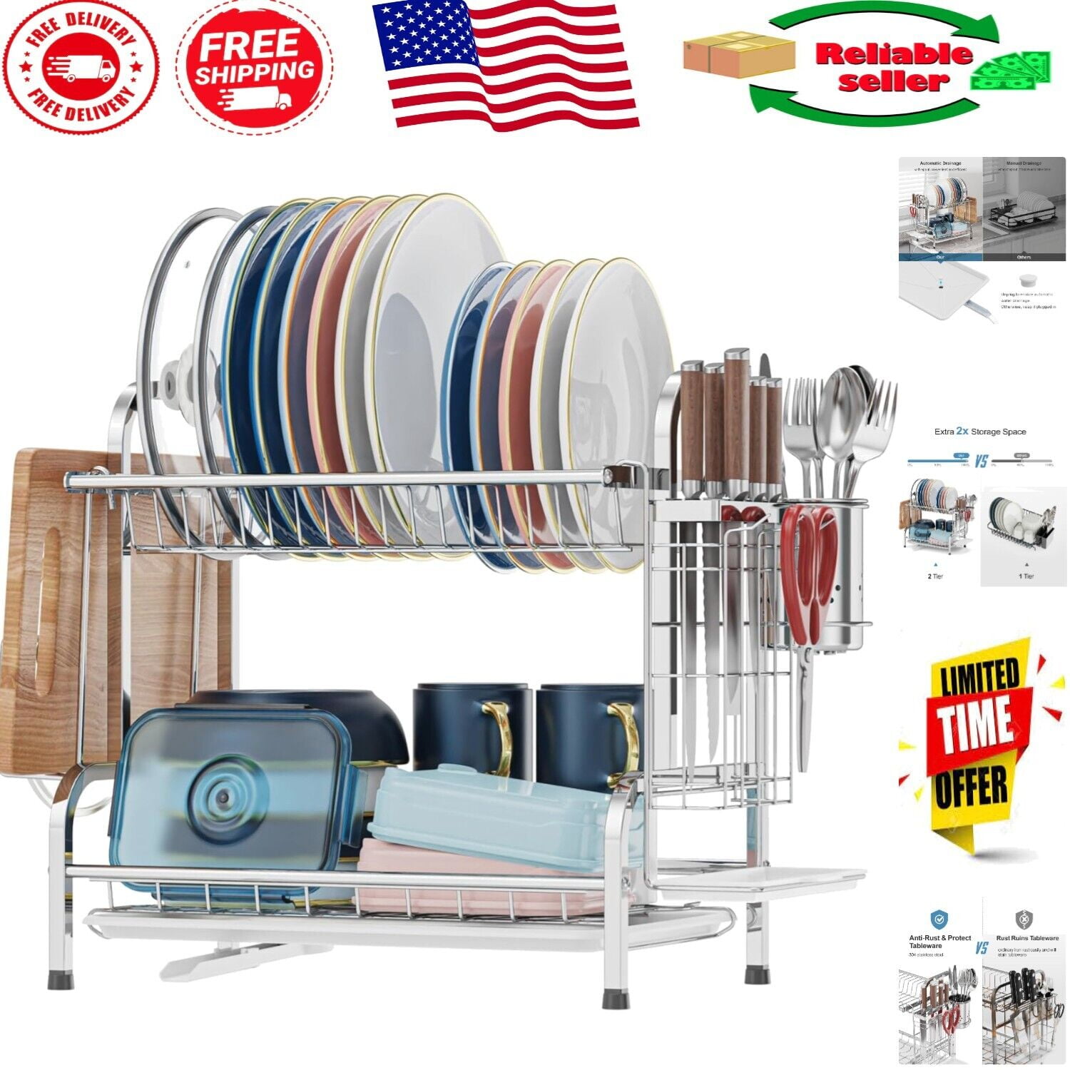 Maximize Kitchen Space with Modern 2-Tier Stainless Steel Dish Rack ...
