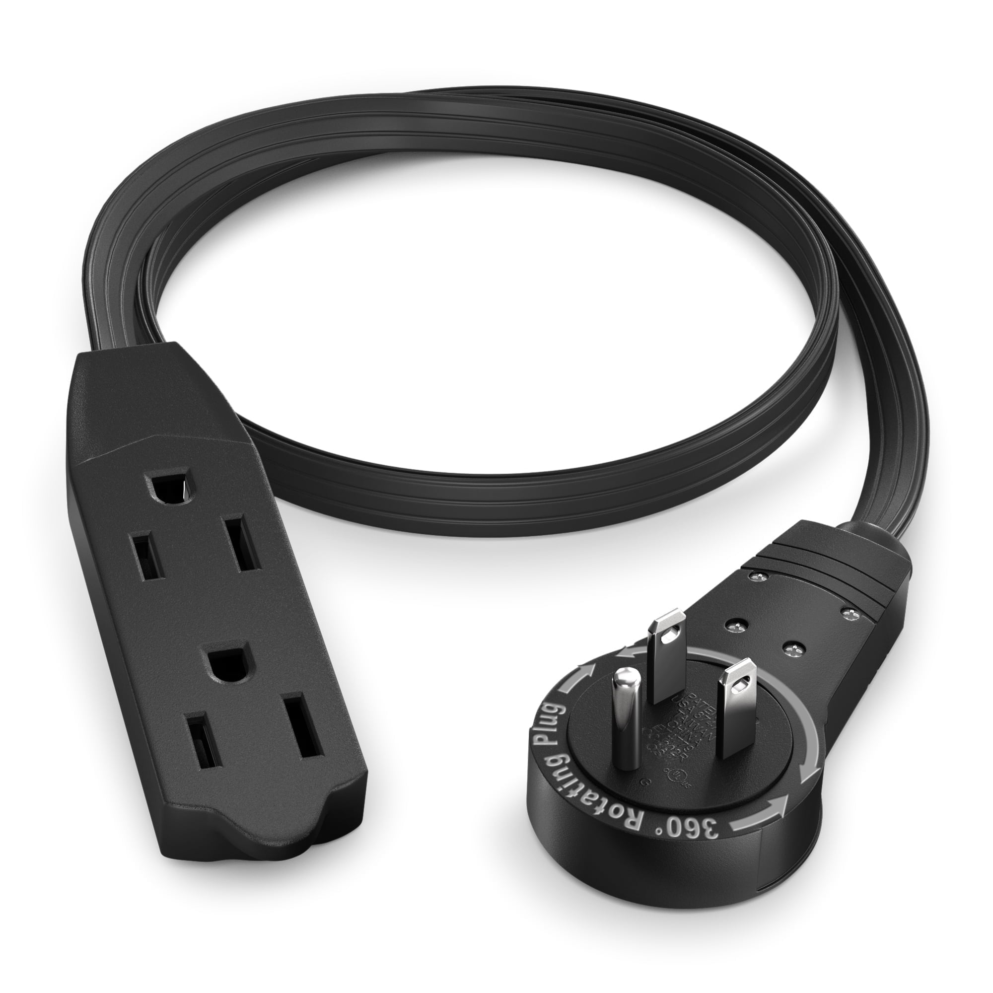 Maximm 1 ft. 16/3 Flat Extension Cord 360 Rotating Plug 3-Outlet 13A ...