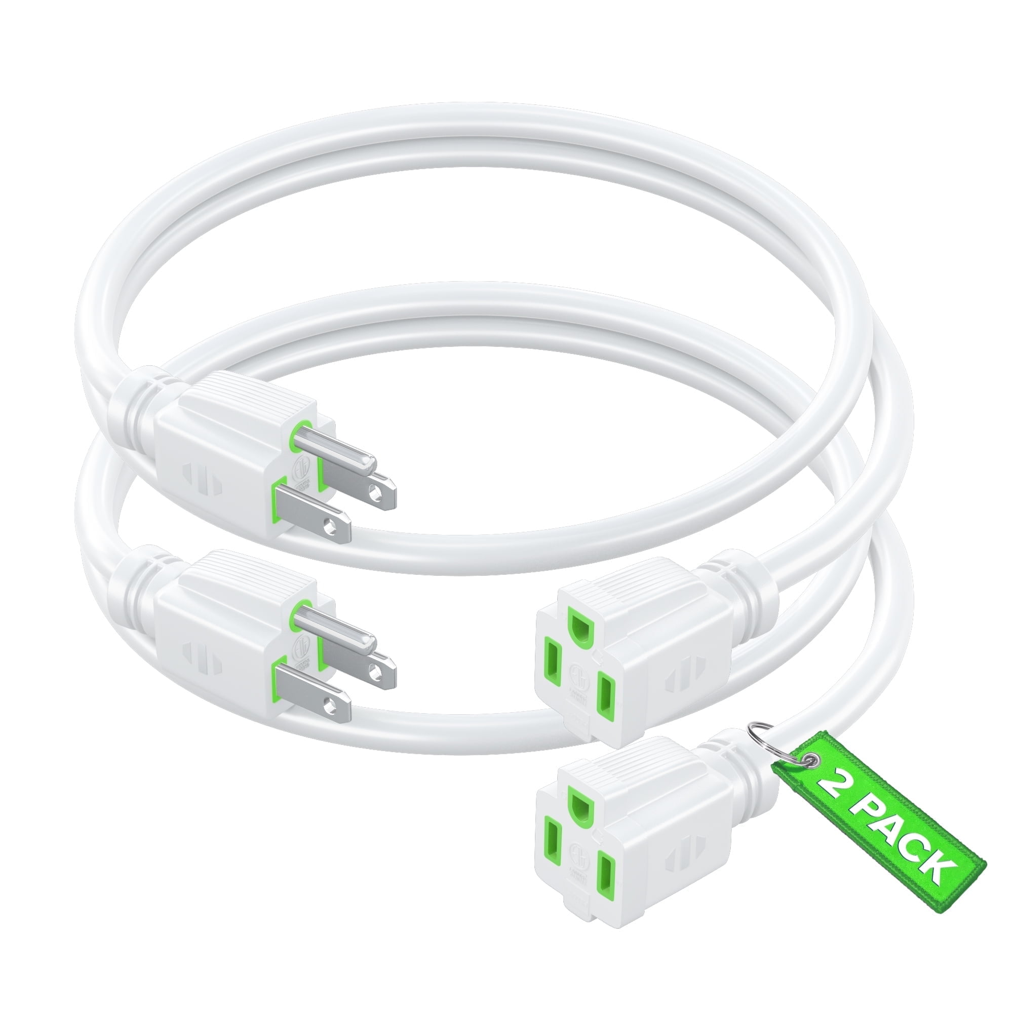 Maximm Extension Cord 1 Ft, 2 Pack White Power Cords Indoor 16 Gauge ...