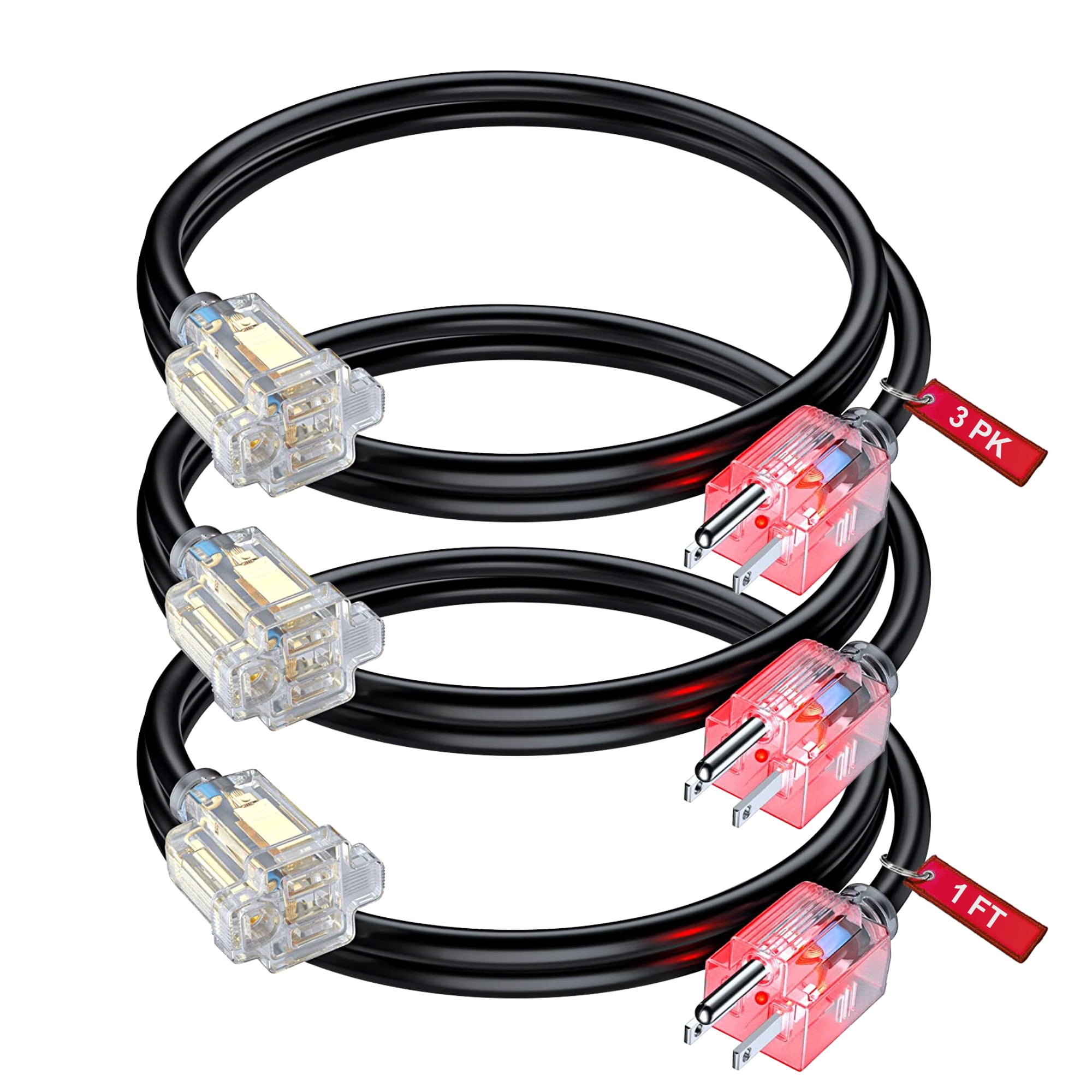 Maximm 1 ft Safety Extension Cord with Lighted Power Indicator - Black ...