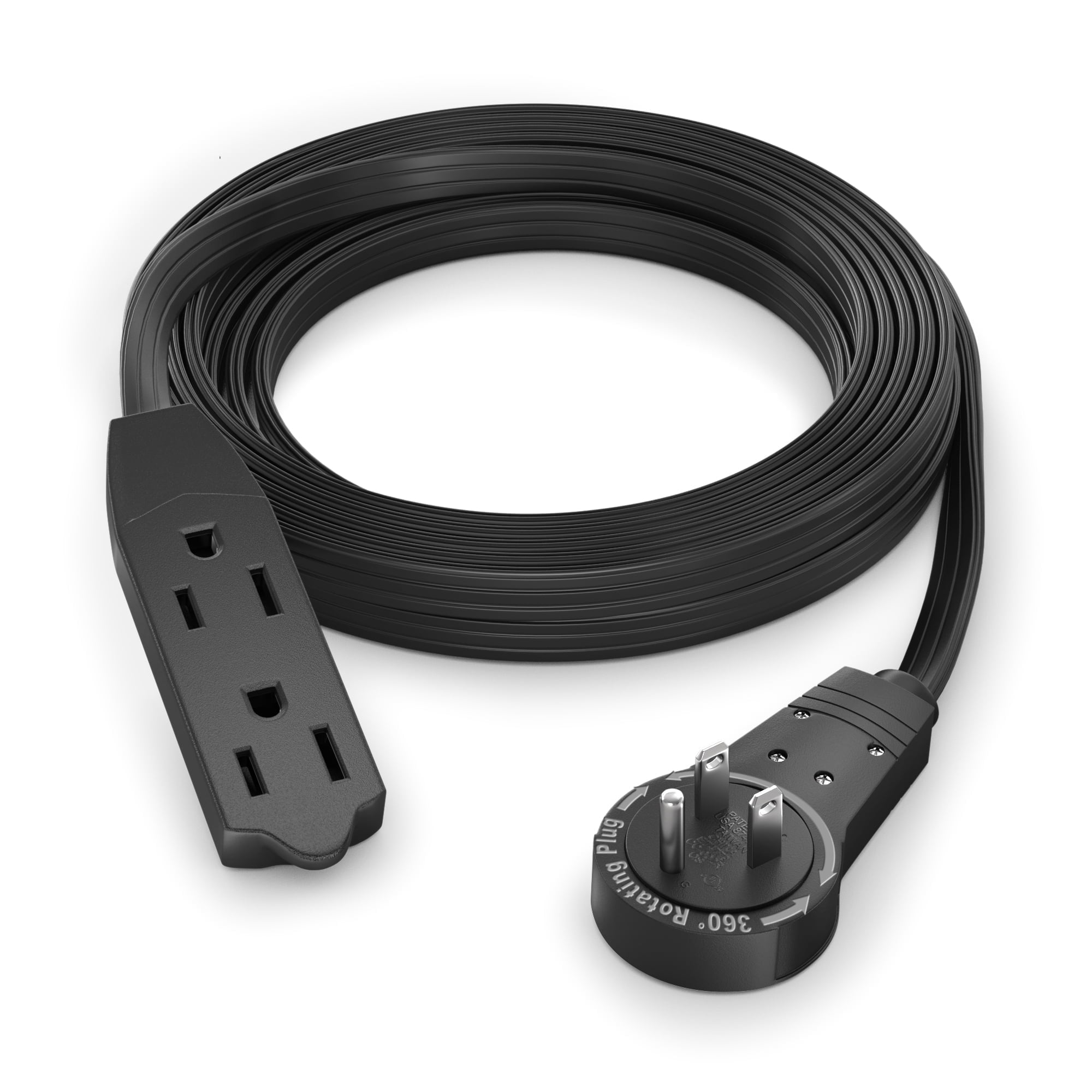 Maximm 10 ft. 16/3 Flat Extension Cord 360 Rotating Plug 3-Outlet 13A ...