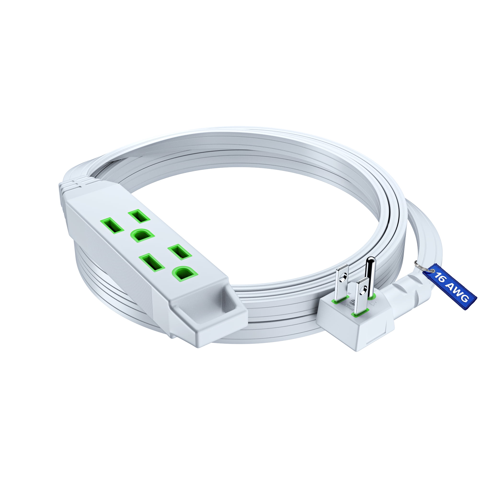 Maximm 10ft Extension Cord, 16 Gauge, Small Flat Plug & Space-Saving ...