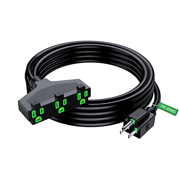 Maximm, Safety Extension Cord, 14 Gauge 15' with 3 Outlets, Black ...