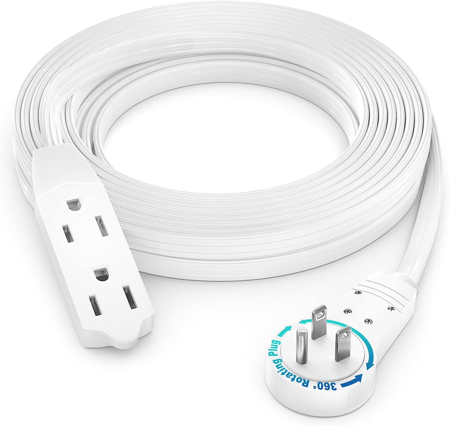 Maximm 15 ft. 16/3 Flat Extension Cord 360 Rotating Plug 3-Outlet 13A ...