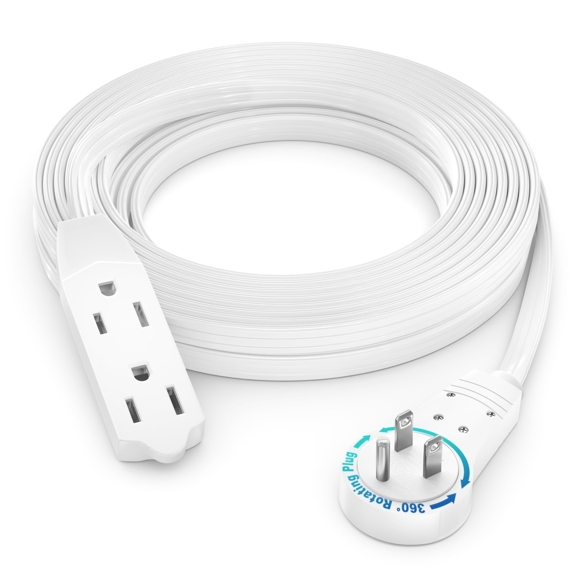 Maximm 15 ft 16/3 Flat Extension Cord with 360° Rotating Plug 3 Outlets ...