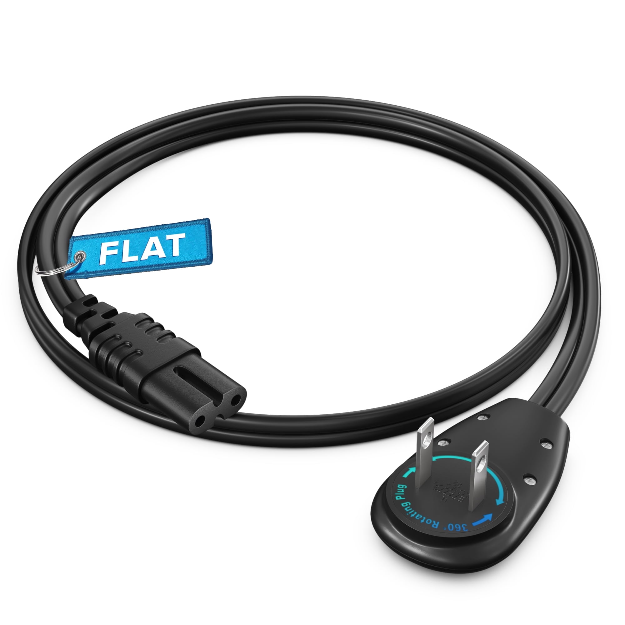 Maximm 2-Prong TV Power Cord 1ft, 360° Rotating Flat Plug, UL Listed ...