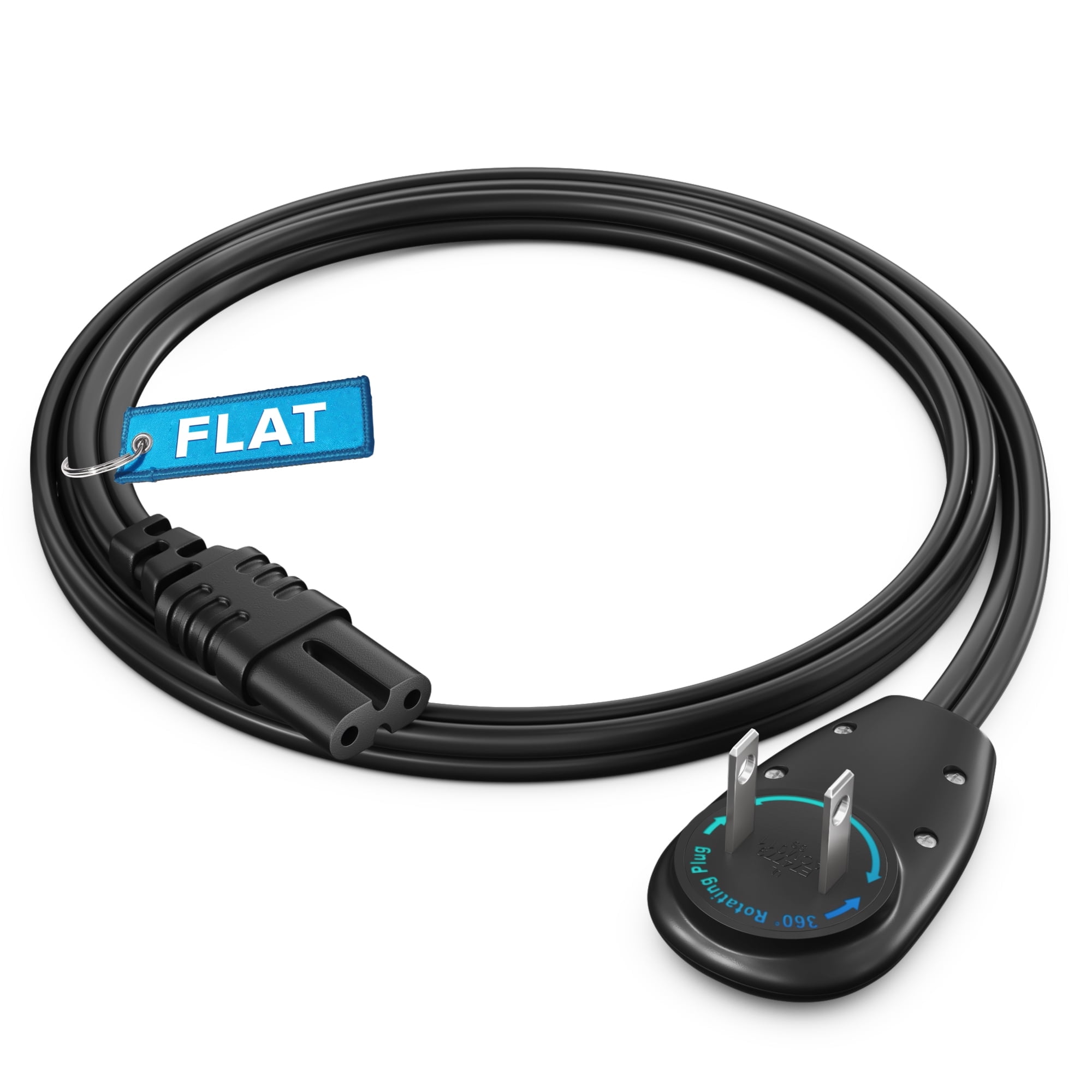 Maximm 2-Prong TV Power Cord 2ft, 360° Rotating Flat Plug, UL Listed ...