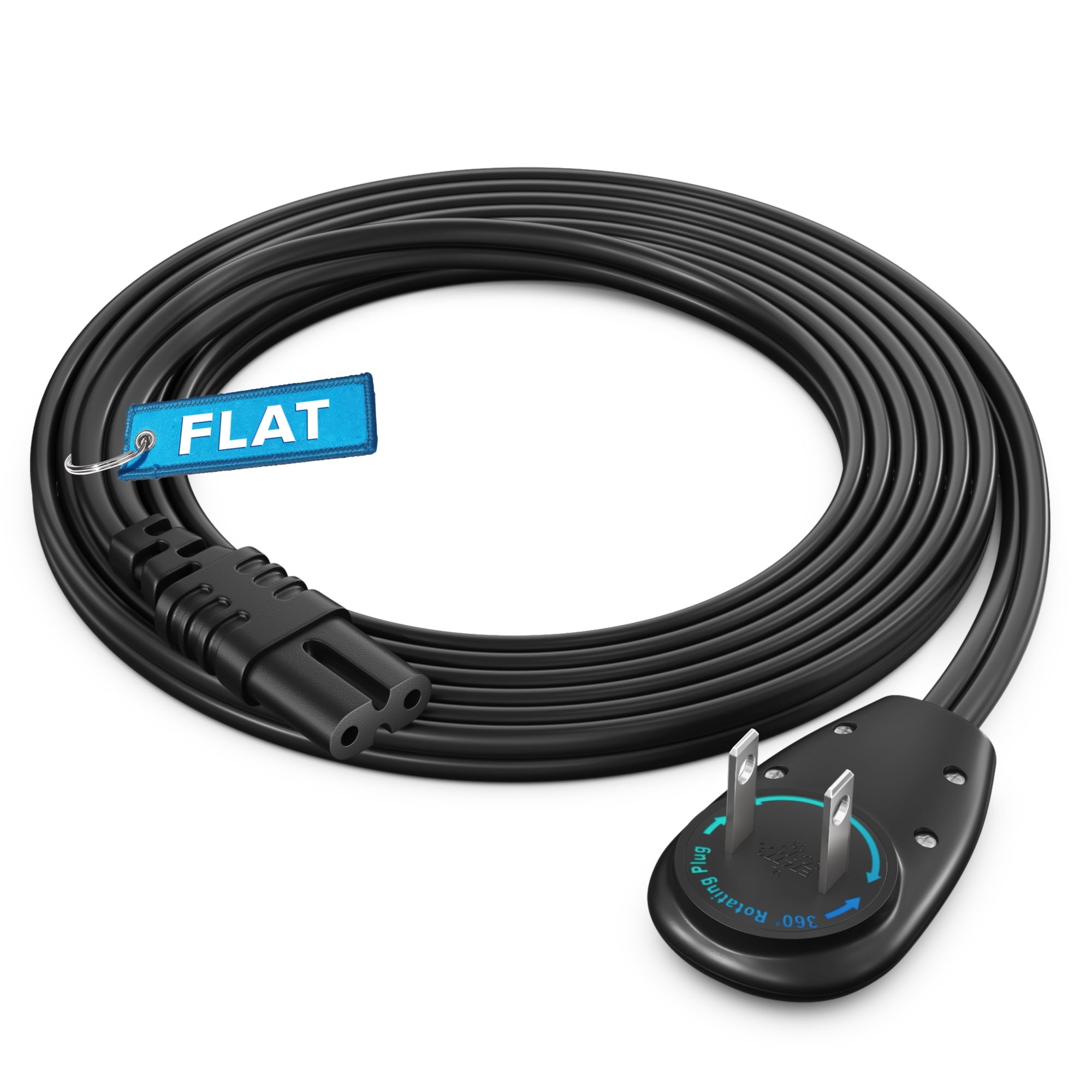 Maximm 2-Prong TV Power Cord 6ft, 360° Rotating Flat Plug, UL Listed ...