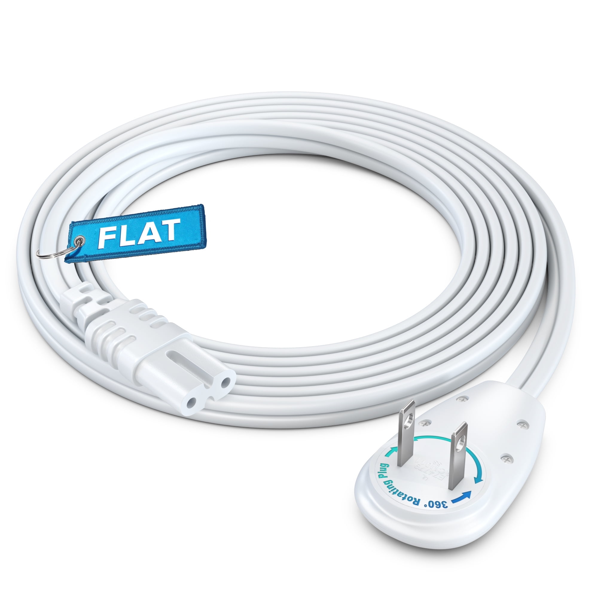 Maximm 2-Prong TV Power Cord 6ft, 360° Rotating Flat Plug, UL Listed ...