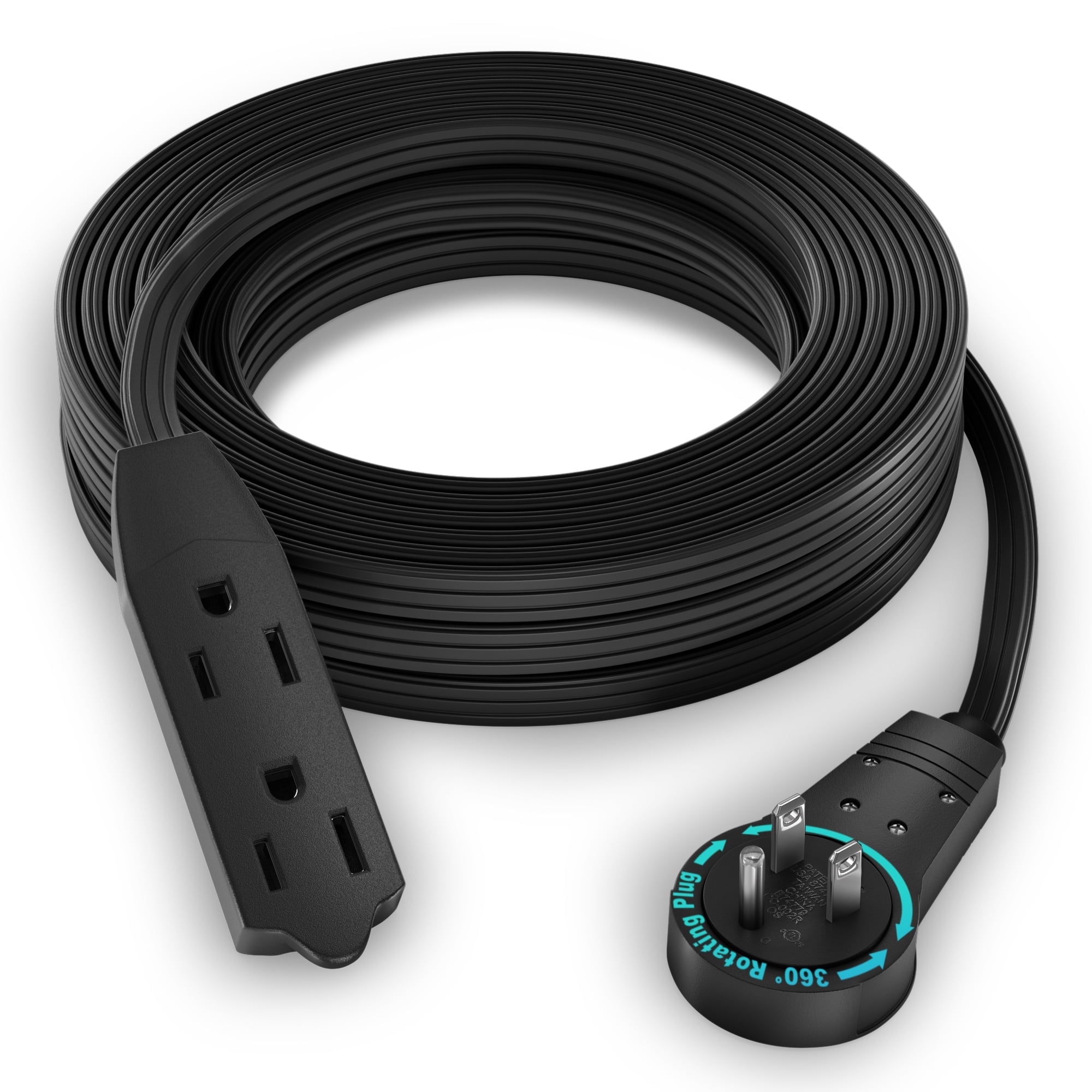 Maximm 20 ft. 16/3 Flat Extension Cord 360 Rotating Plug 3-Outlet 13A ...