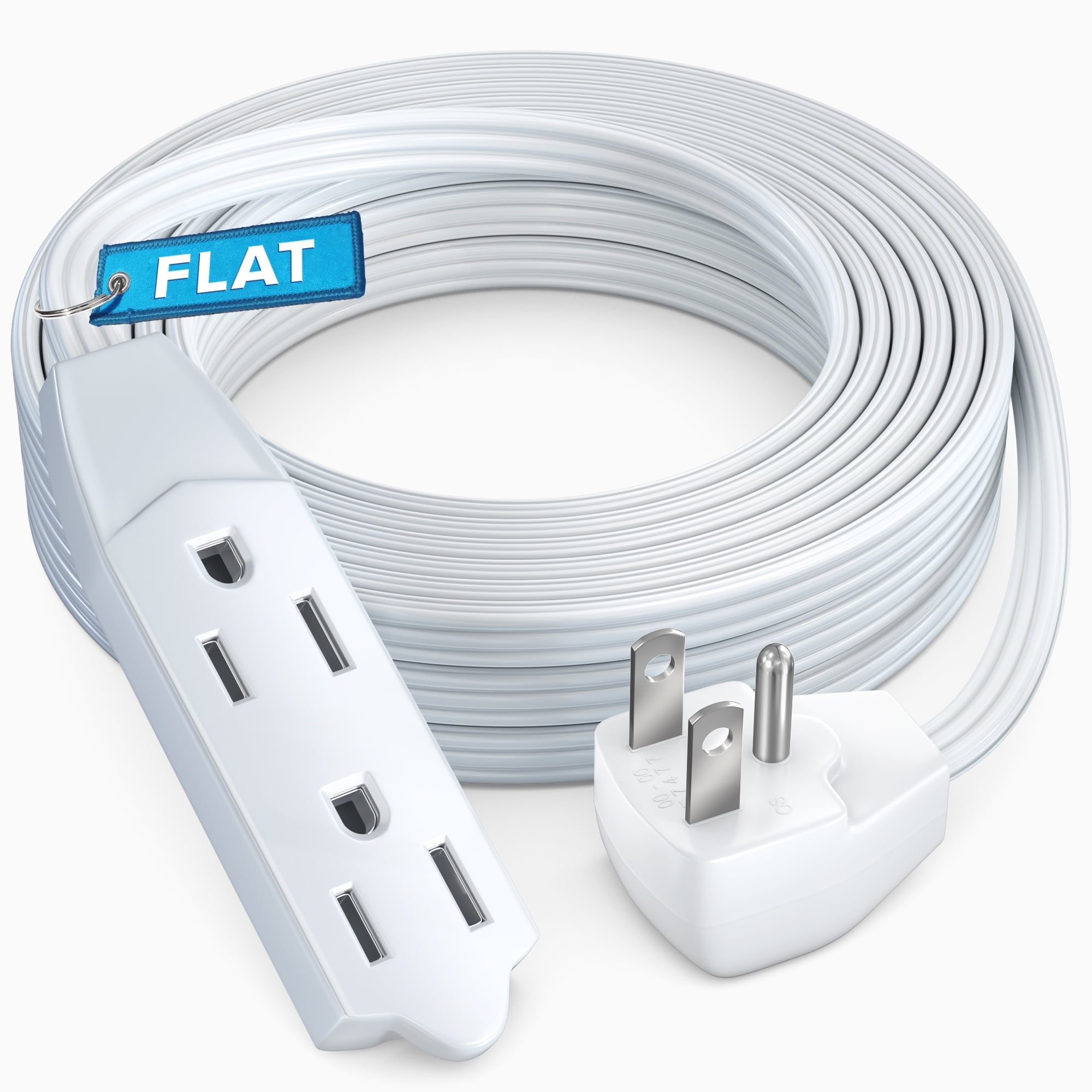 Maximm 20ft Flat Plug Extension Cord, White, UL Certified, 16 Gauge ...