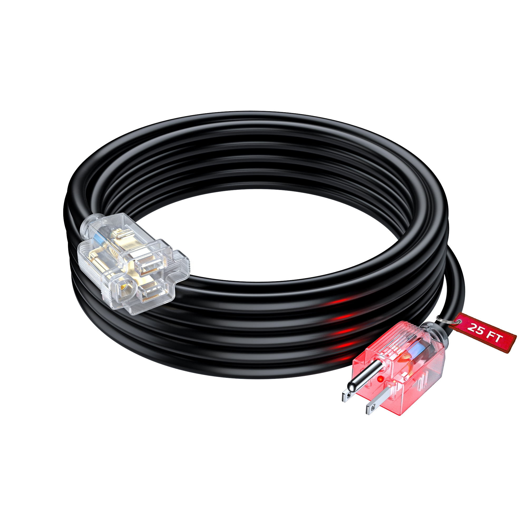 Maximm 25 ft Safety Extension Cord with Lighted Power Indicator - Black ...