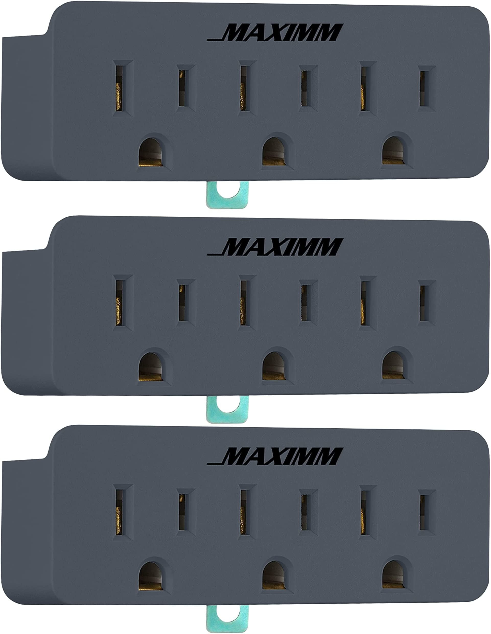 Maximm (3-Pack) 3 Outlet Grounding Adapter with Grounding Plug Grey ...