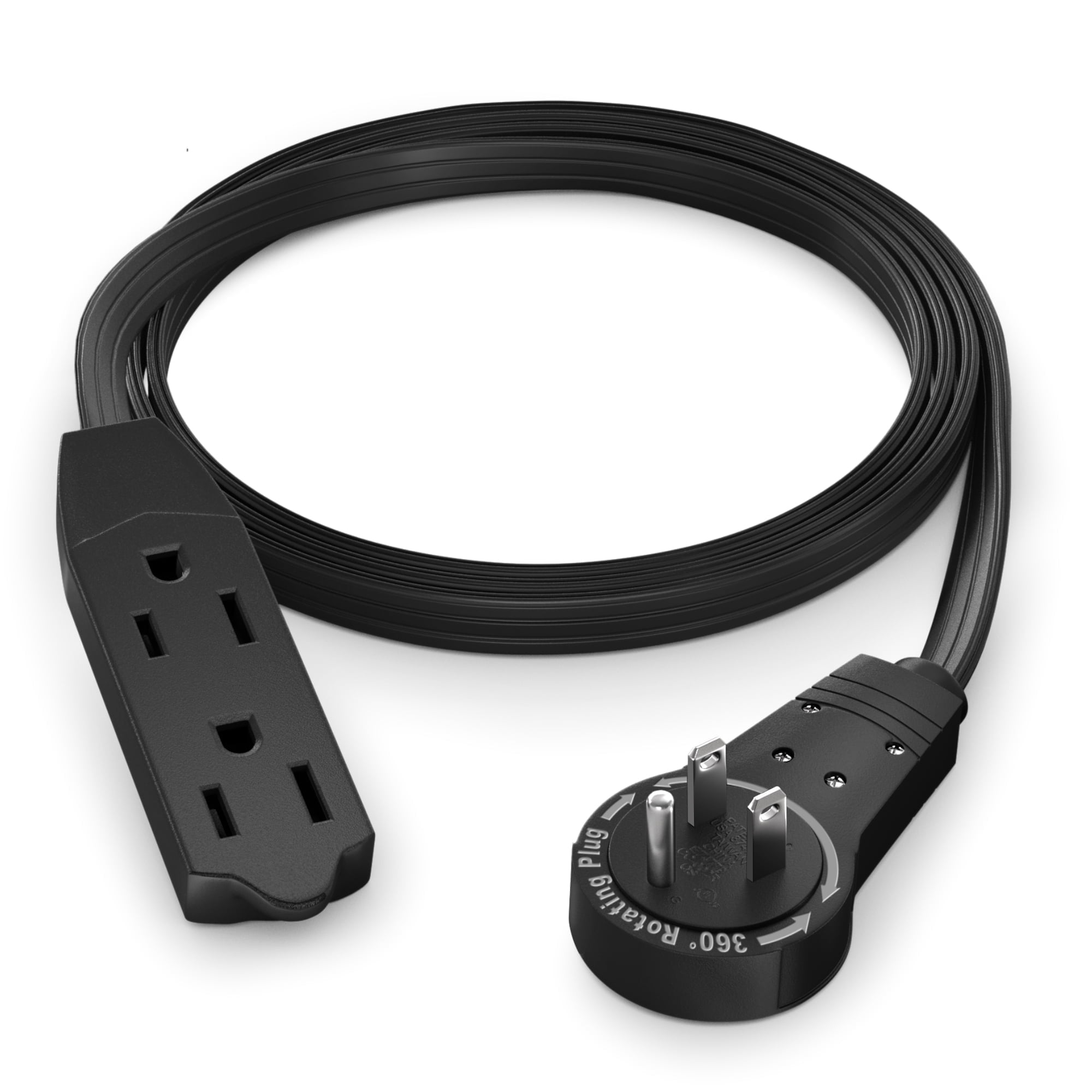 Maximm 3 ft. 16/3 Flat Extension Cord 360 Rotating Plug 3-Outlet 13A ...