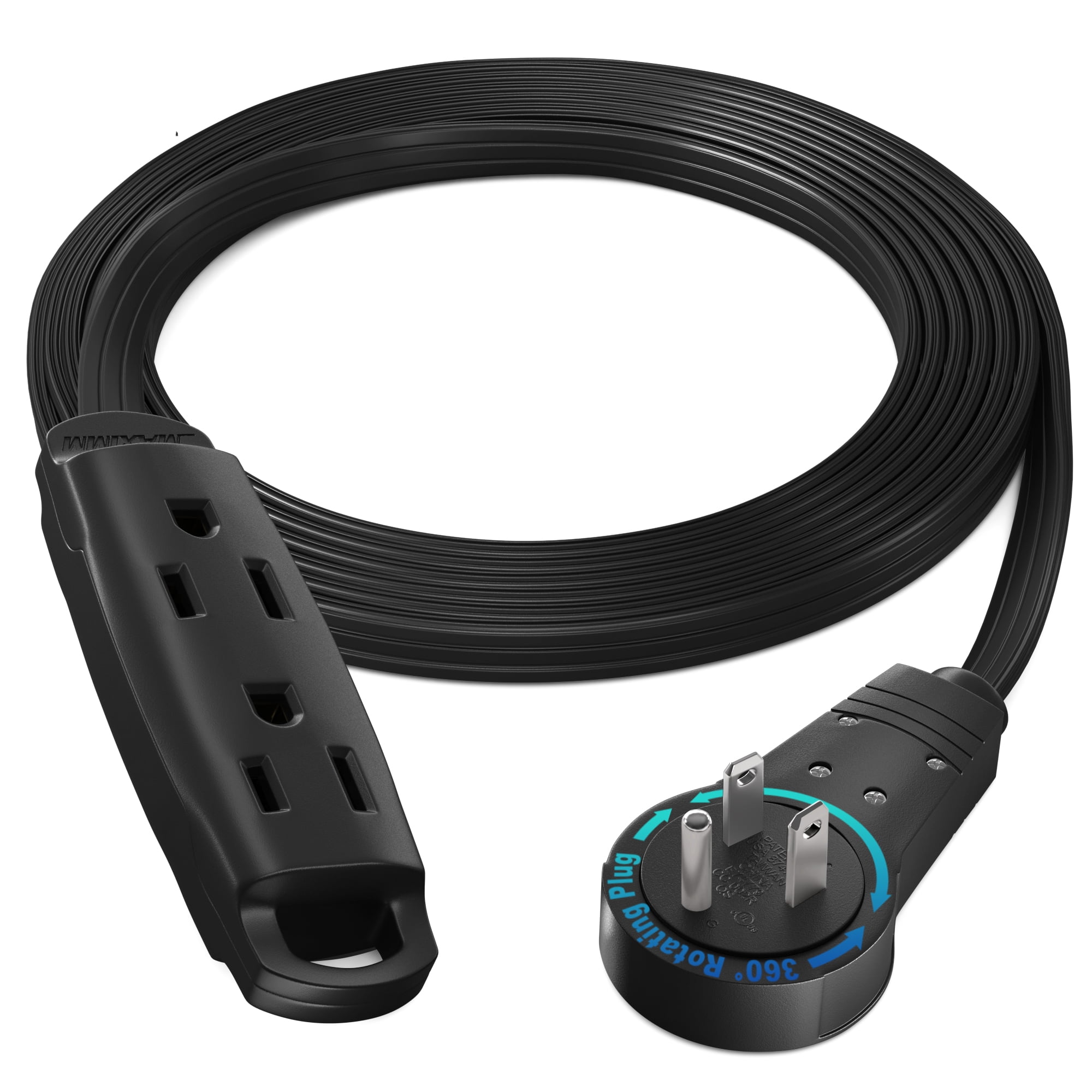 Maximm 360 Degree Rotating Flat Extension Cord 10 Ft Multi 3 Outlet ...