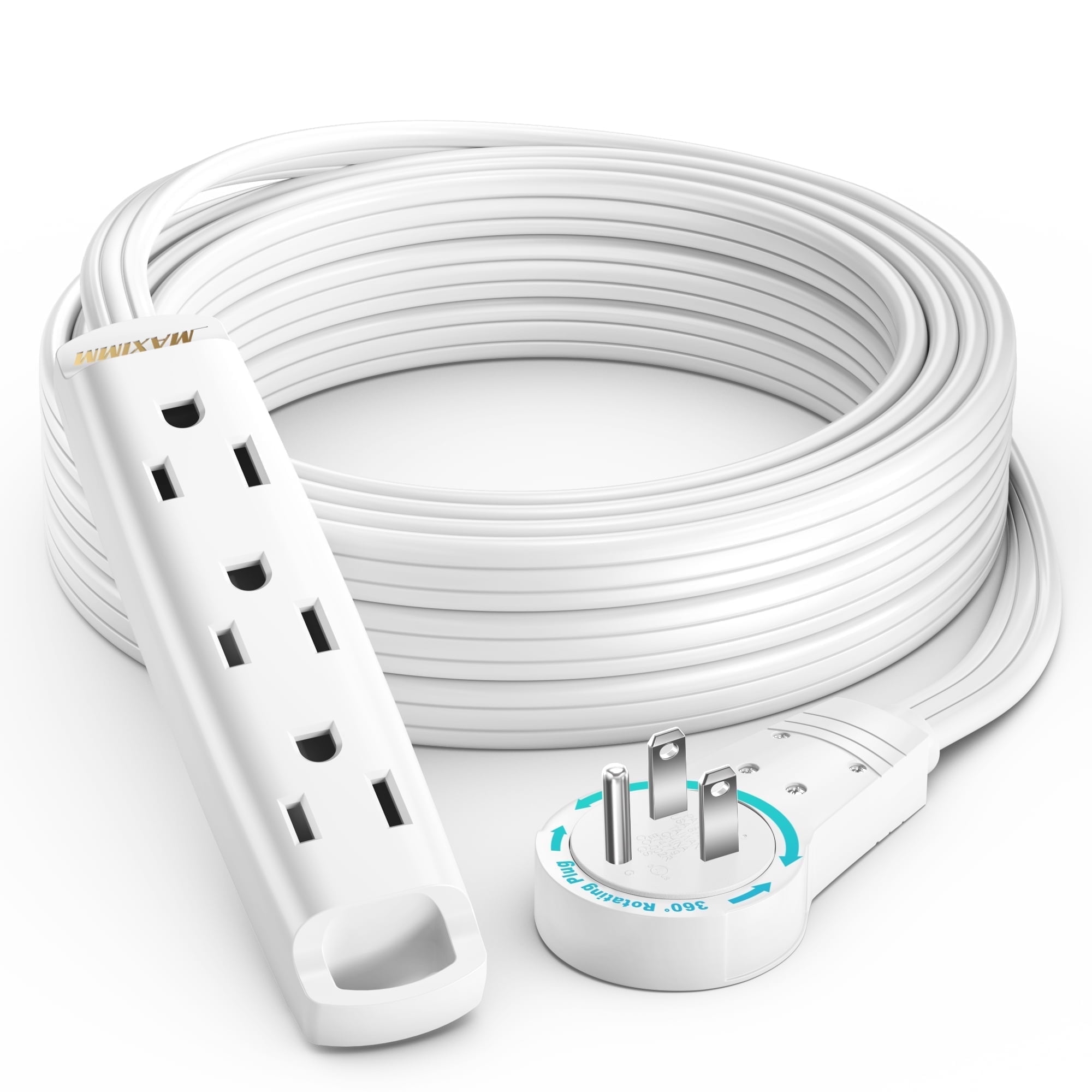 Maximm 360 Degree Rotating Flat Extension Cord 10 Ft Multi 3 Outlet ...