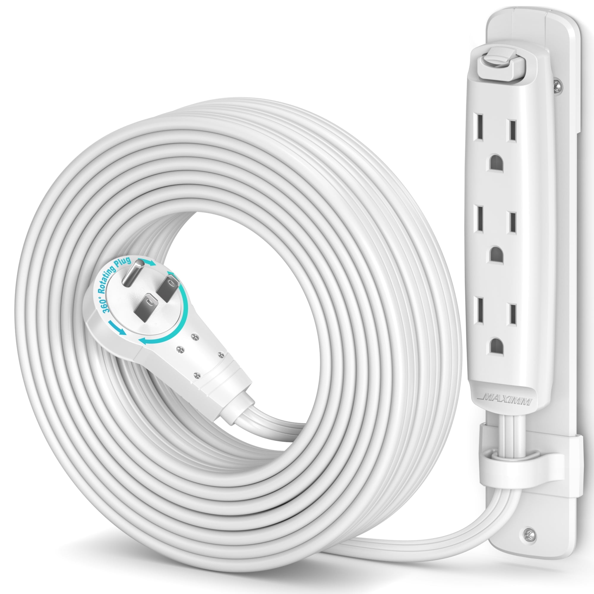 Maximm 360 Degree Rotating Flat Extension Cord 25 Ft Multi 3 Outlet ...
