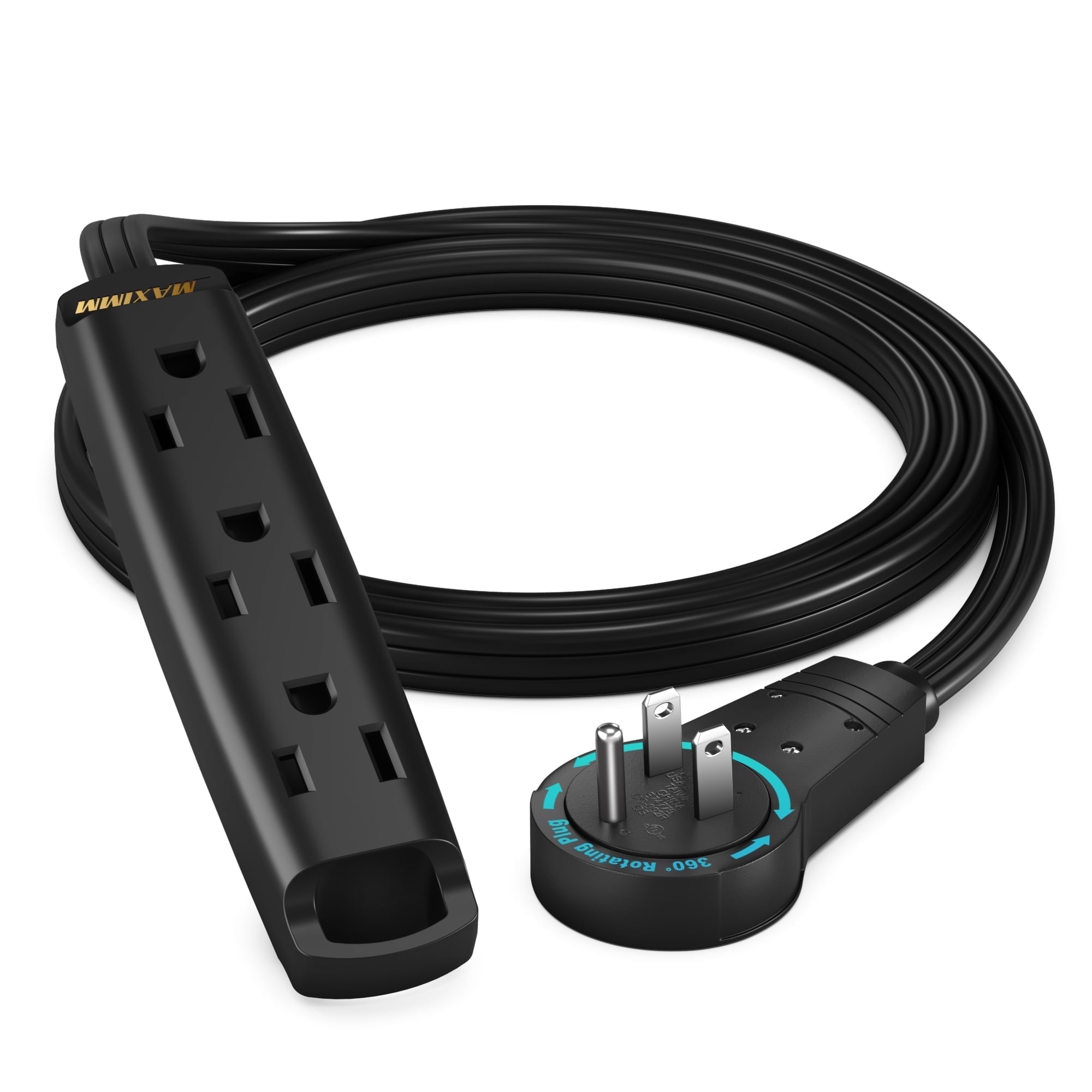 Maximm 360 Degree Rotating Flat Extension Cord 3 Ft Multi 3 Outlet ...