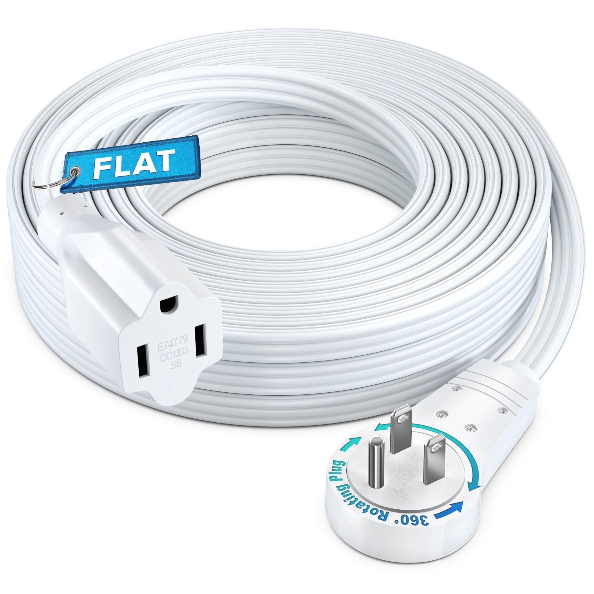 Maximm 360 Rotating Flat Plug Extension - 50ft Flat Cord, Slim Space ...