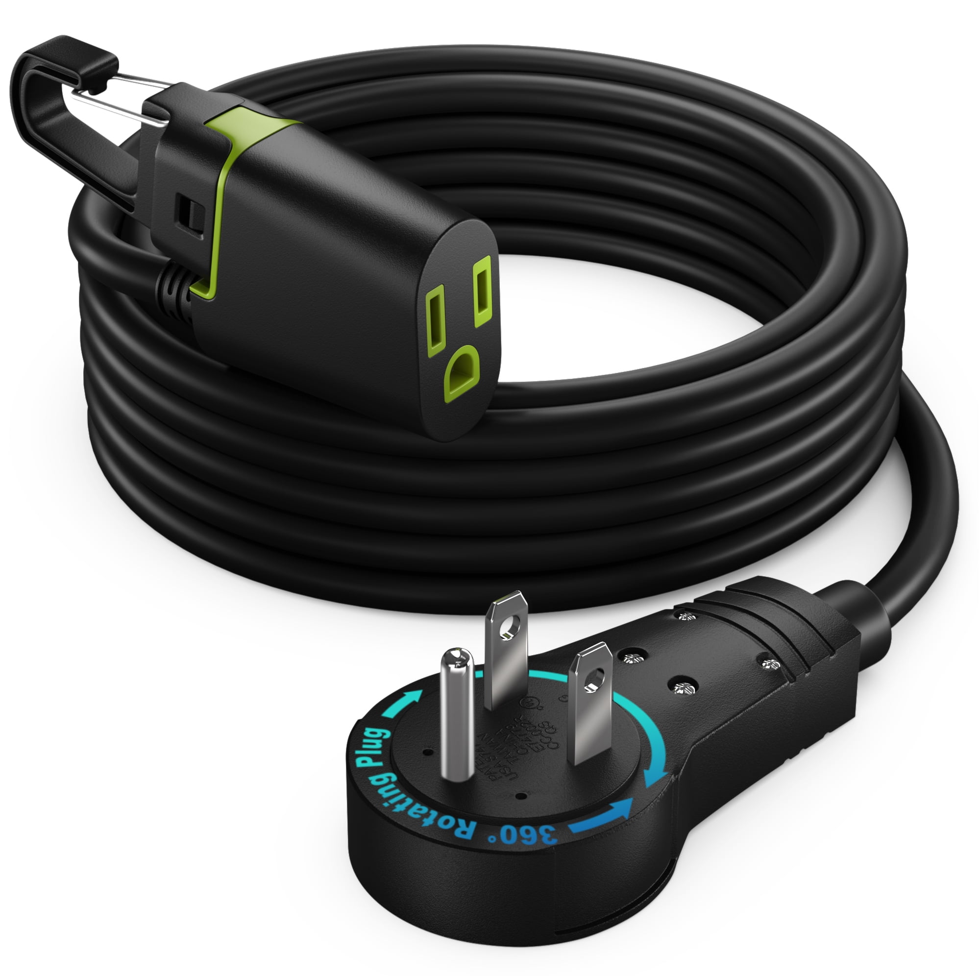 Maximm 360° Rotating Flat Plug Extension Cord 10 ft Black, with ...