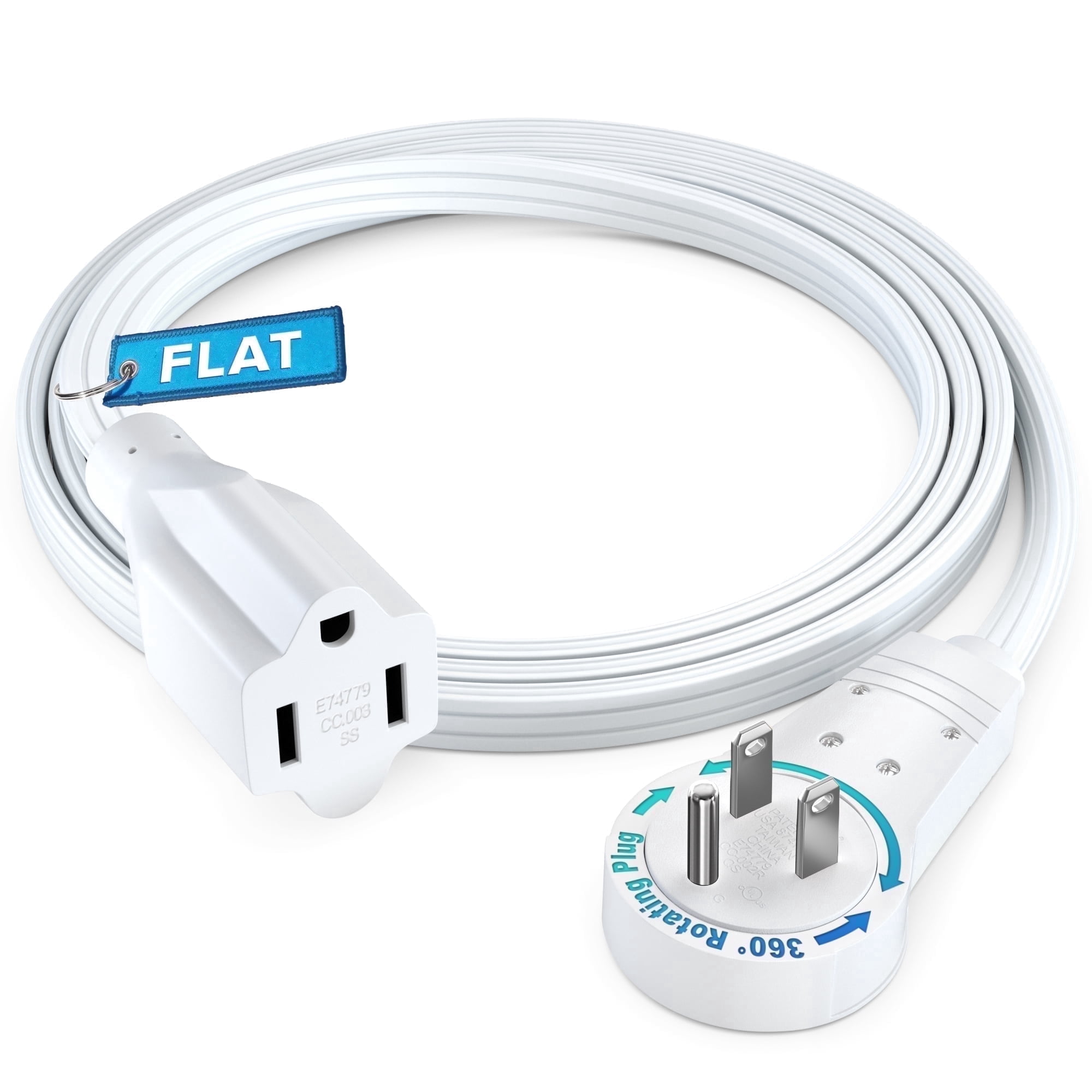 Maximm 360° Rotating Flat Plug Extension Cord 3 feet Under Carpet with ...