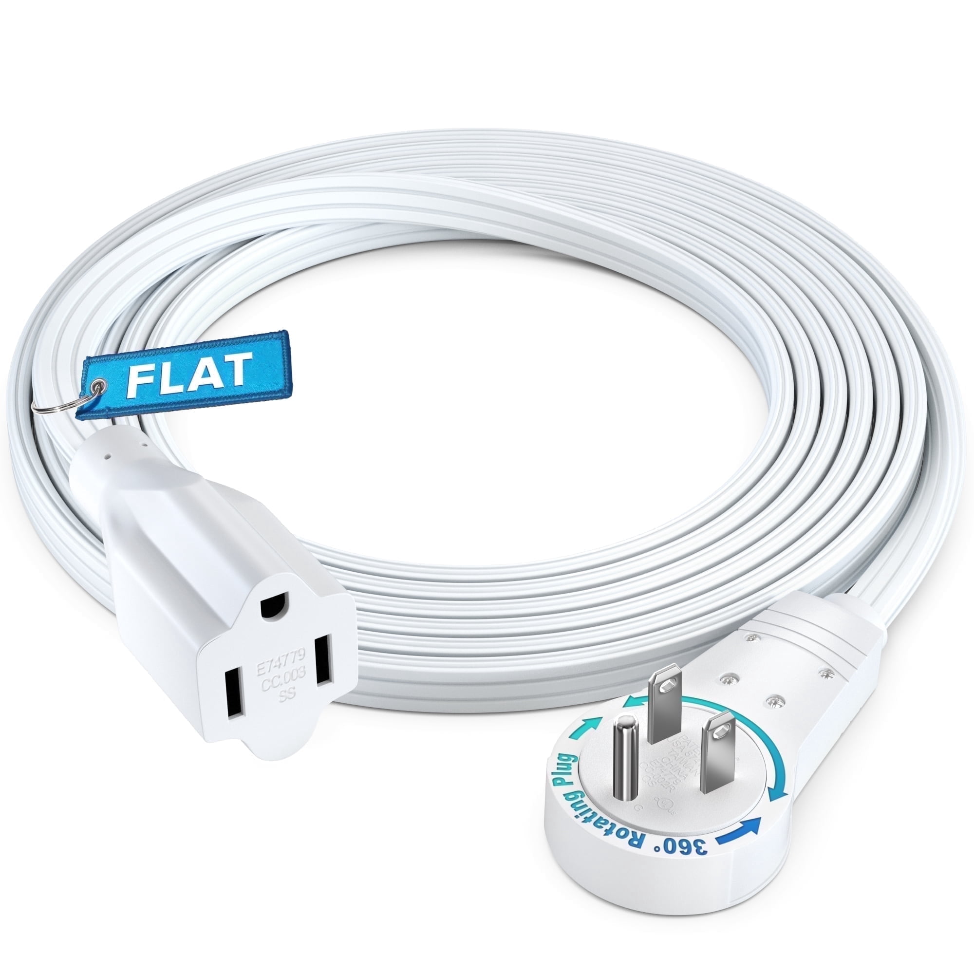 Maximm 360° Rotating Flat Plug Extension Cord 6 feet Under Carpet with ...