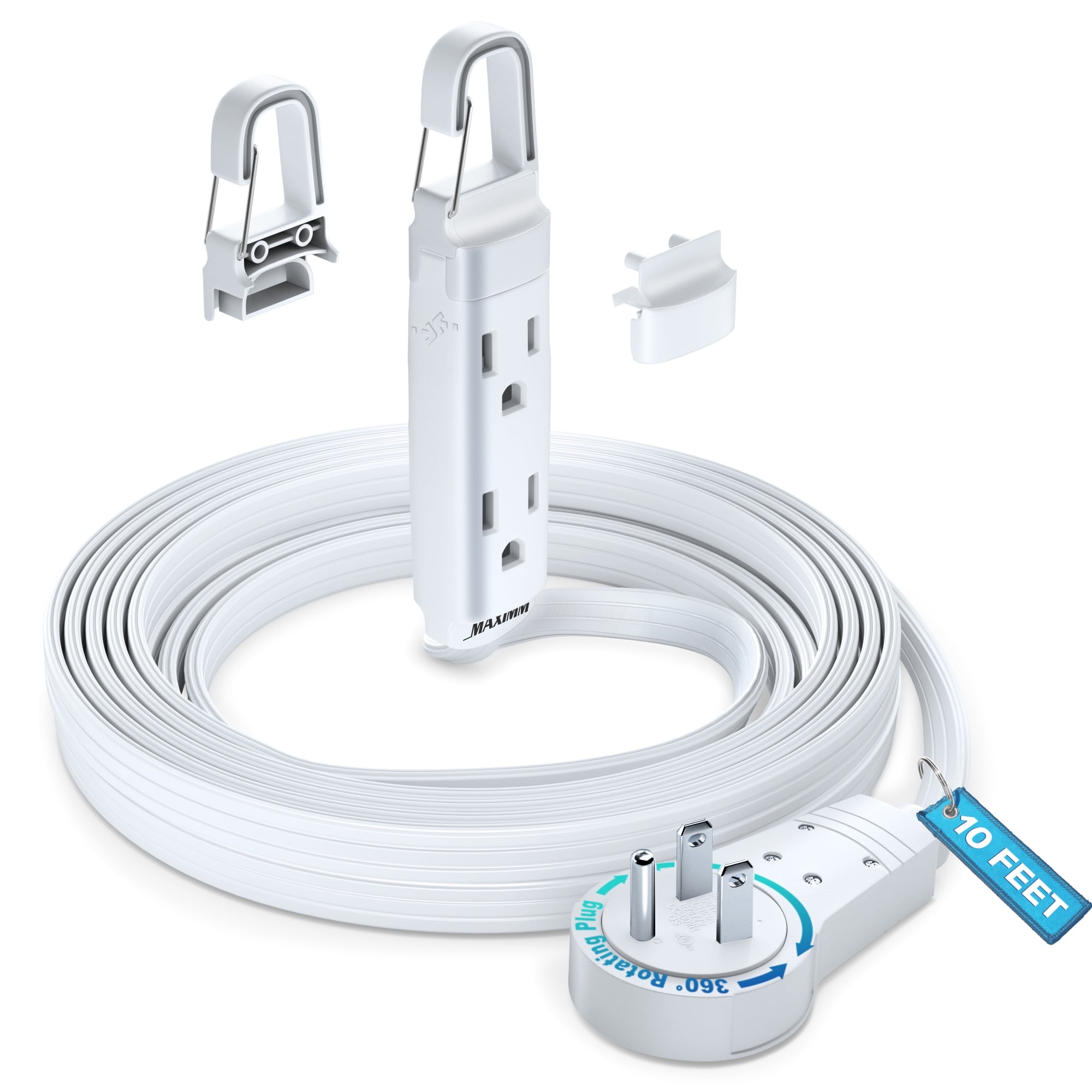 Maximm 360° Rotating Flat Plug Extension Cord with a Removable Hook ...
