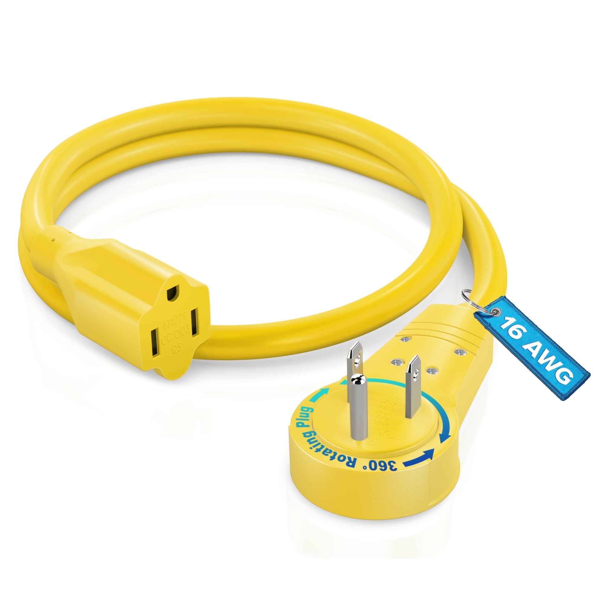 Maximm Cable 1 Foot 360° Rotating Flat Plug Extension Cord/Wire, 3 ...