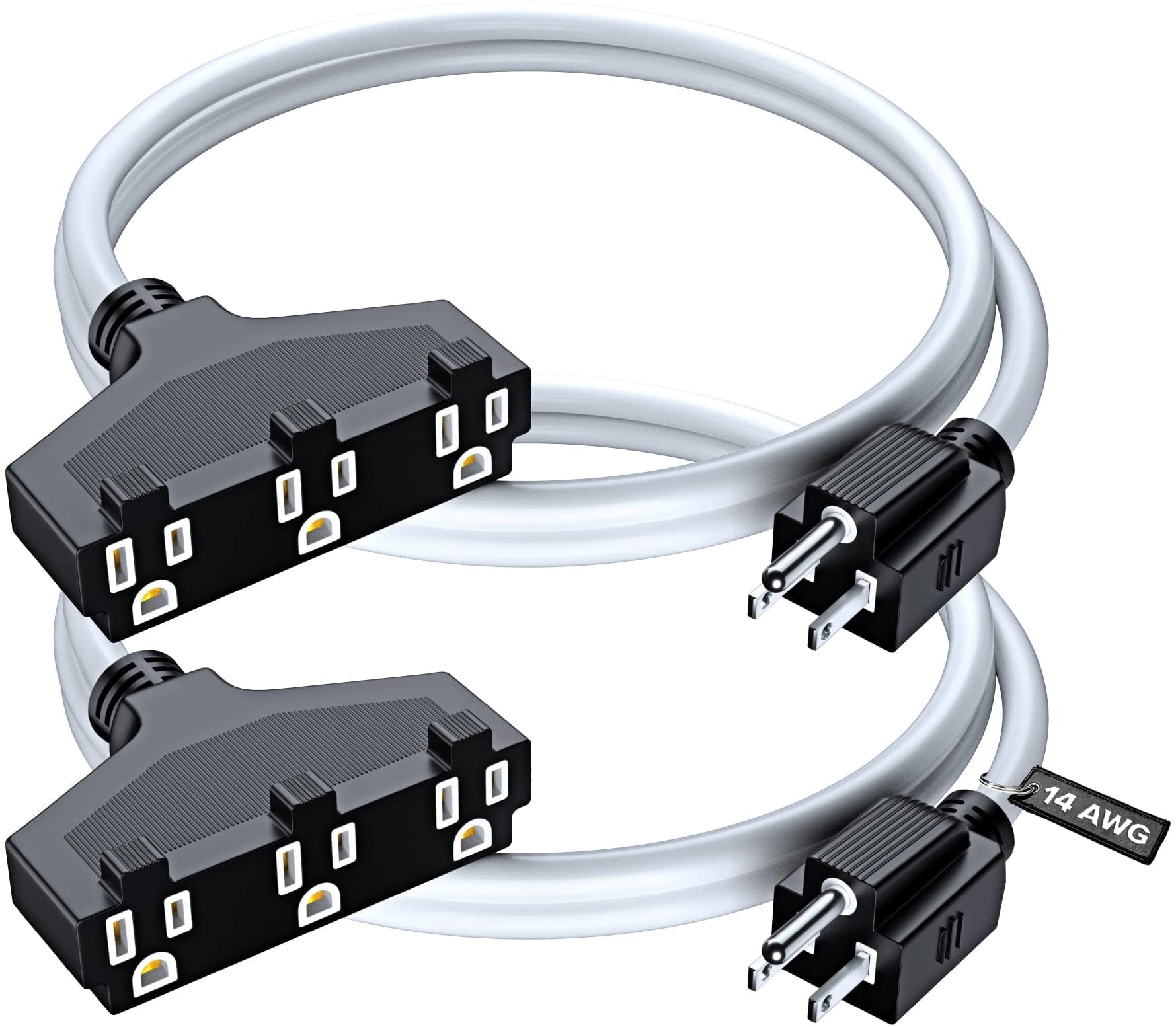 Maximm Cable 1 ft Safety Extension Cord with Multiple Outlets White 14/ ...
