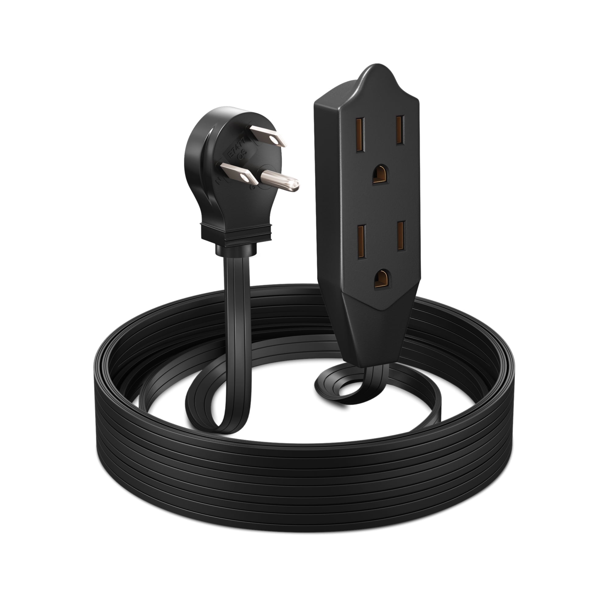 Maximm Cable 10 Feet Flat Plug Extension Cord/Wire, Multi Outlet - 3 ...