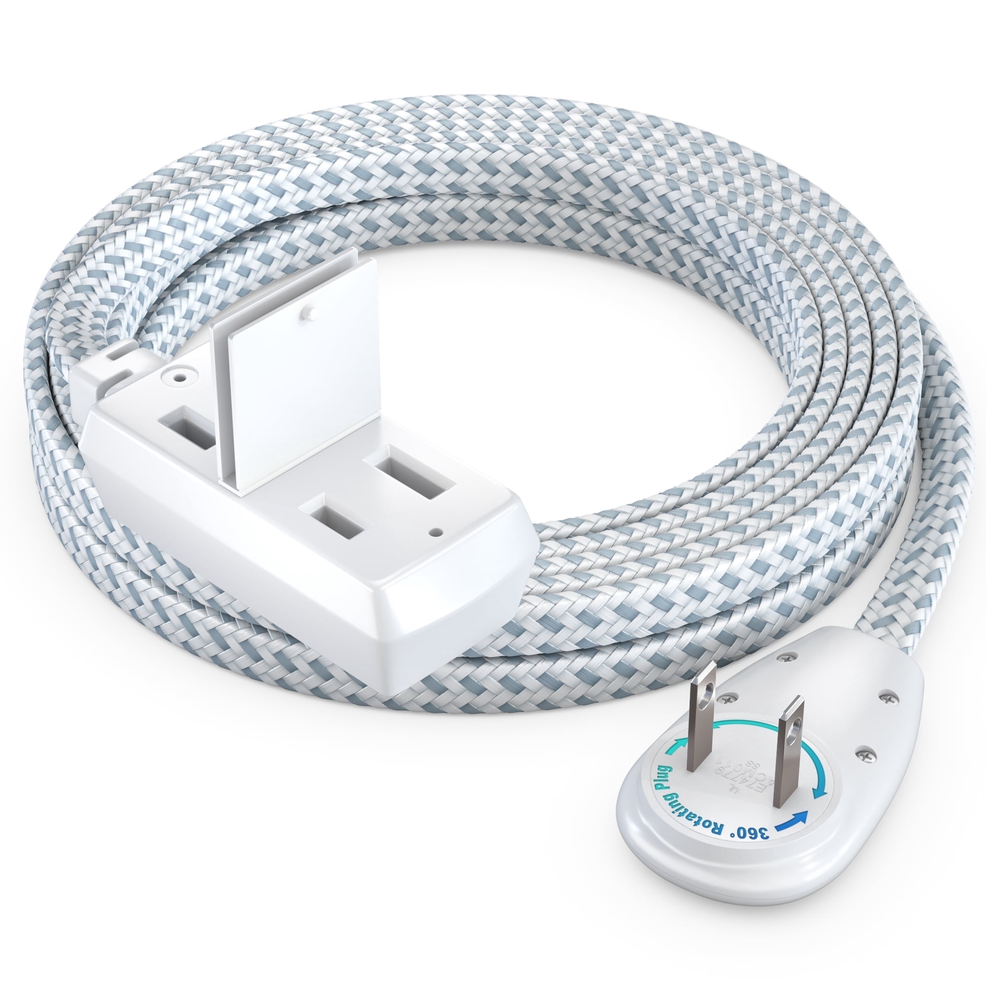 Maximm Cable 10ft 360° Rotating Flat Plug Extension Cord/Wire, 16 AWG ...