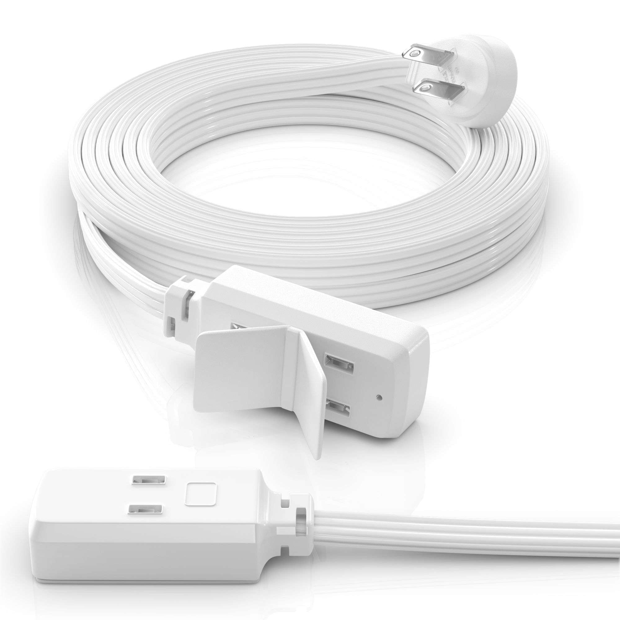 Maximm Extension Cord, 12 ft Angled Flat Plug, 3 Outlets White ...