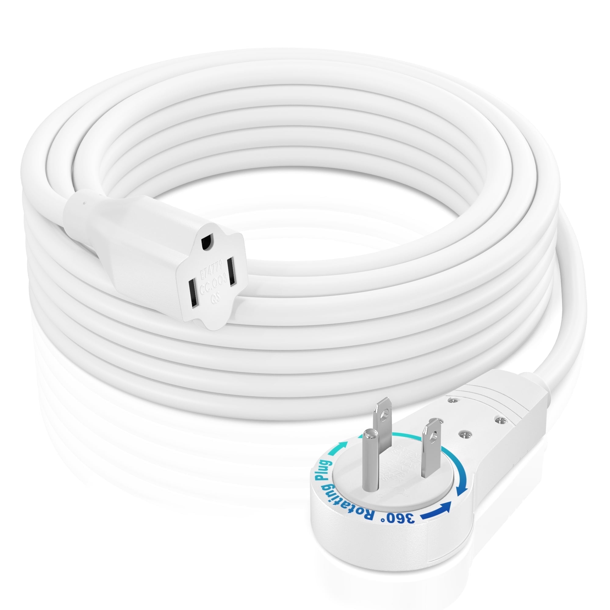 Maximm Cable 15 Feet 14Awg 360° Rotating Flat Plug Extension Cord/Wire ...
