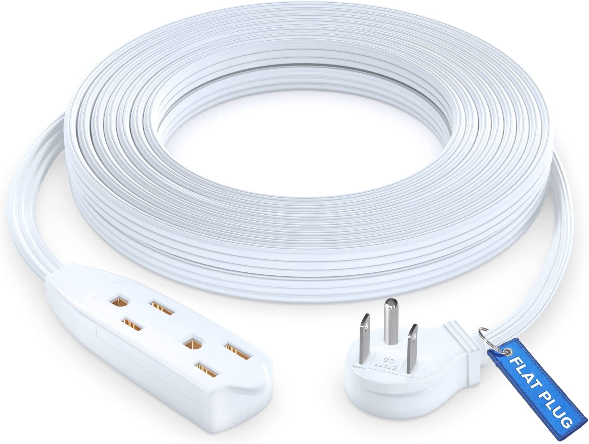 Maximm Cable 15 Feet Flat Plug Extension Cord/Wire, Multi Outlet - 3 ...